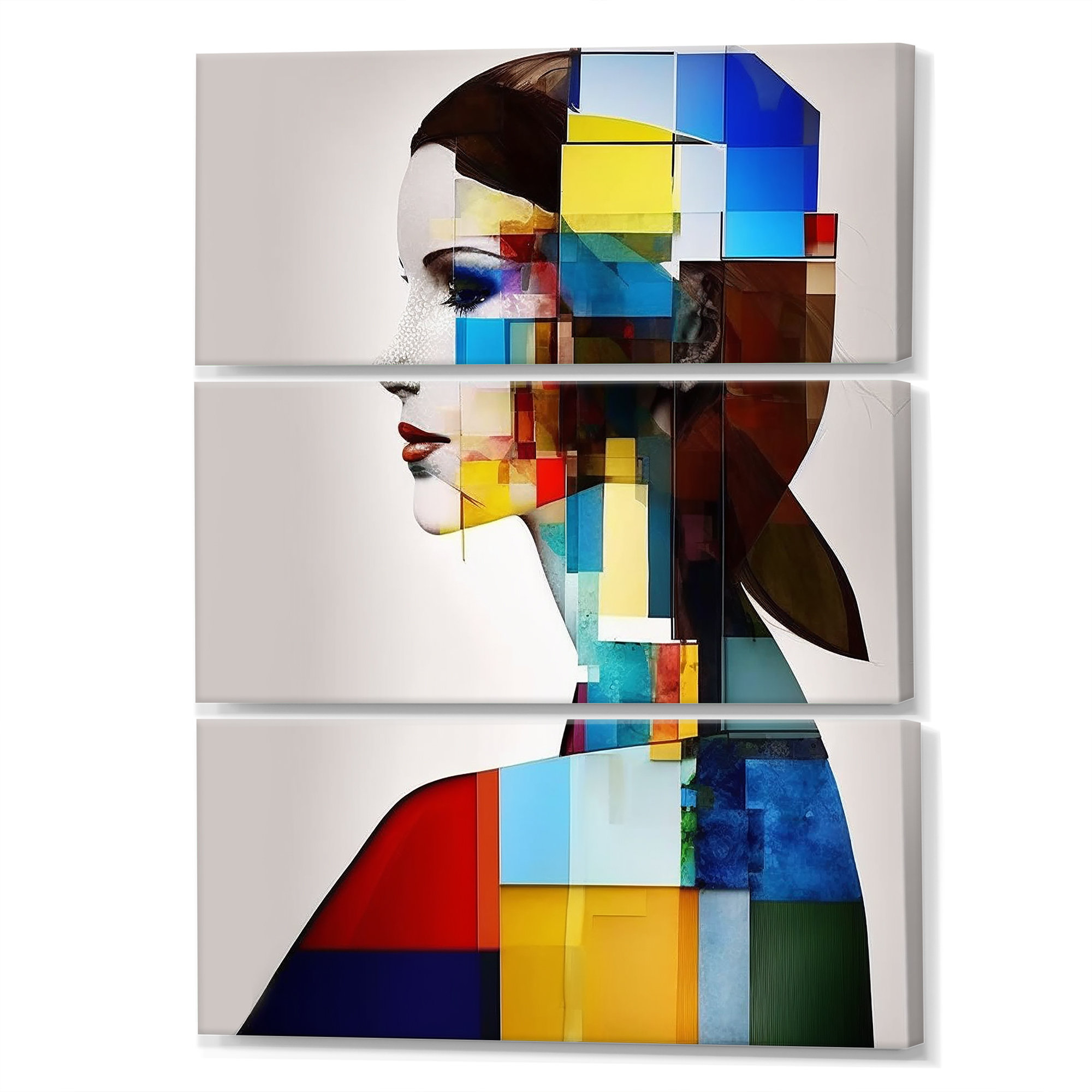 Design Art Cubist Profile In Red Blue And Yellow - Modern Woman Canvas ...