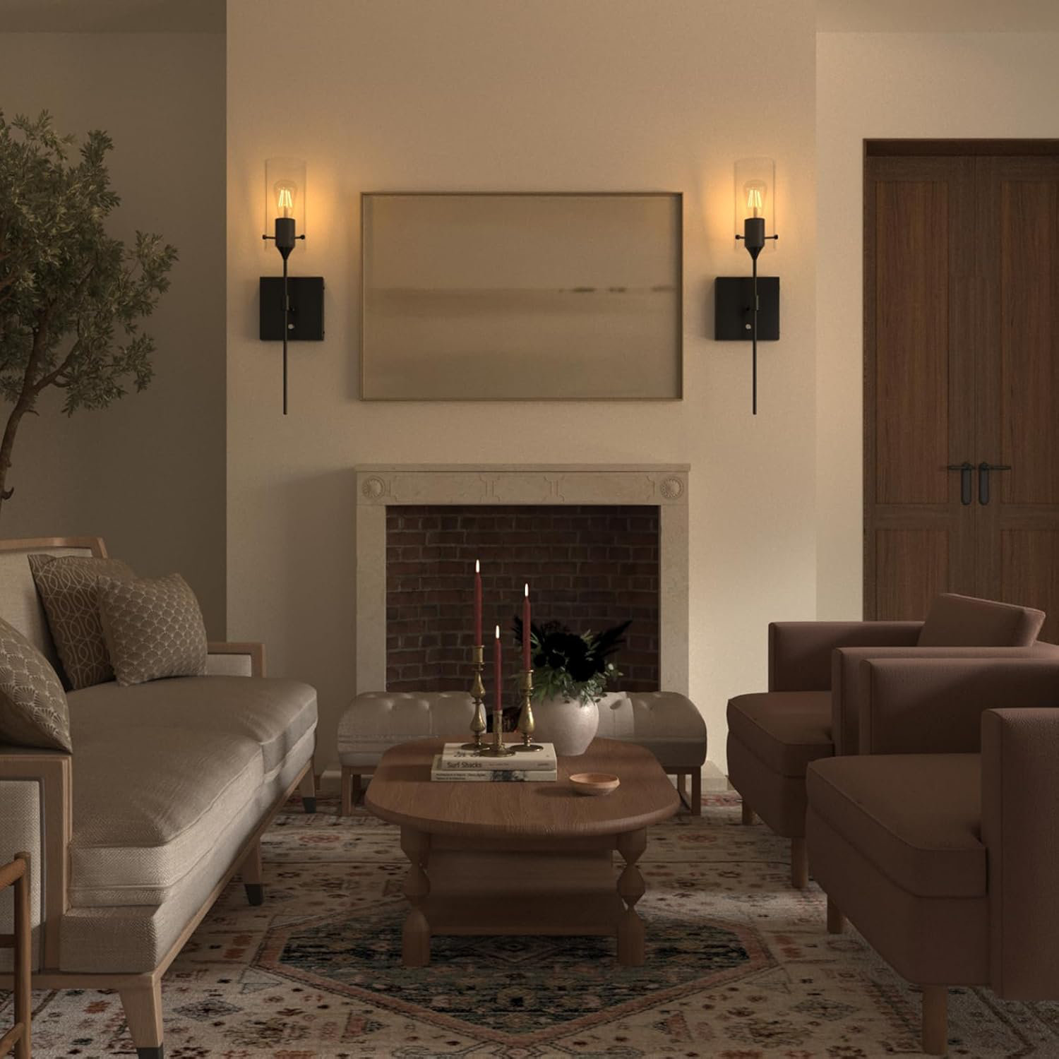 17 Stories Ensemble de 2 appliques murales à pile à intensité variable, à fixation murale ...