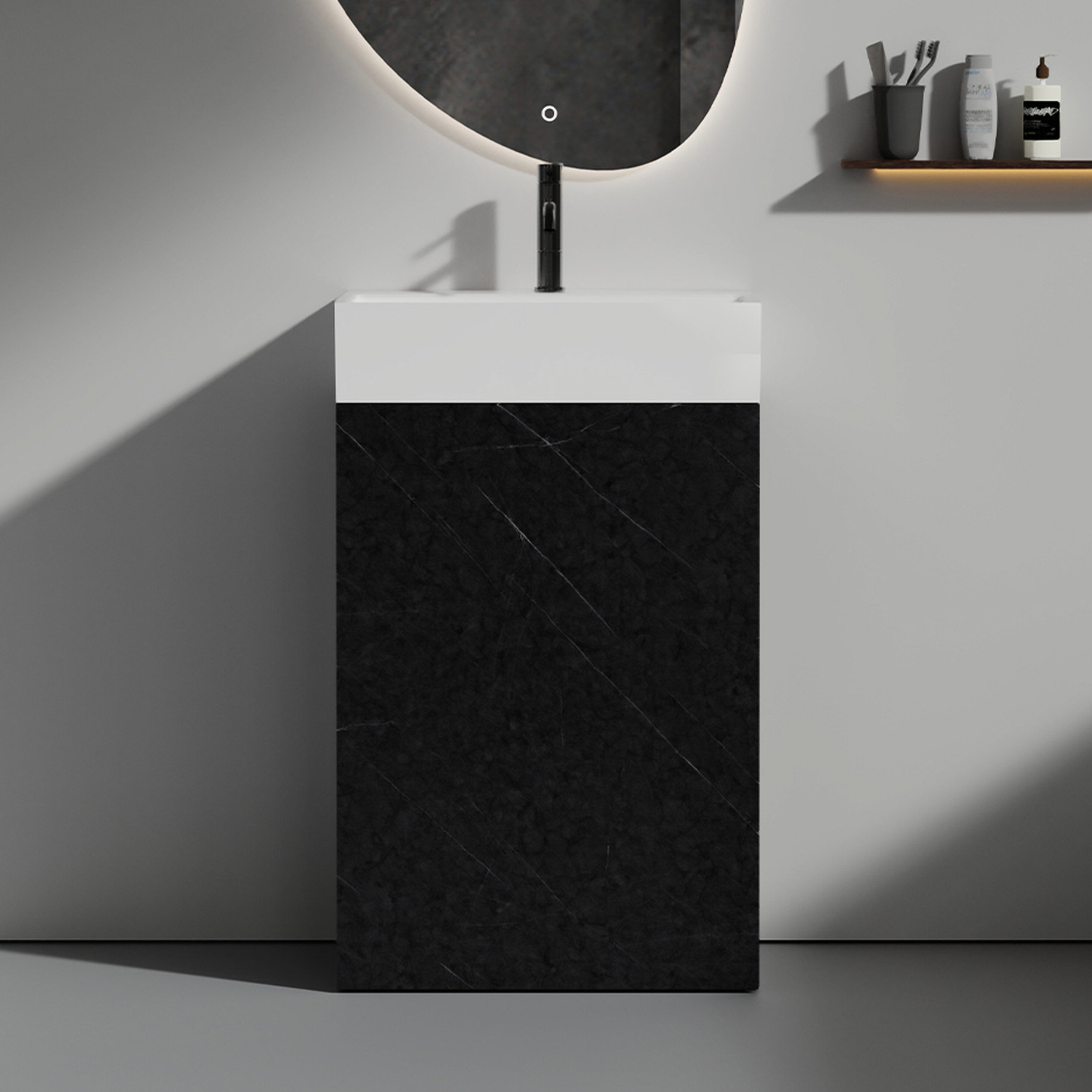 Ebern Designs Modern Bathroom Vanity With Black Marble Finish & Ceramic ...