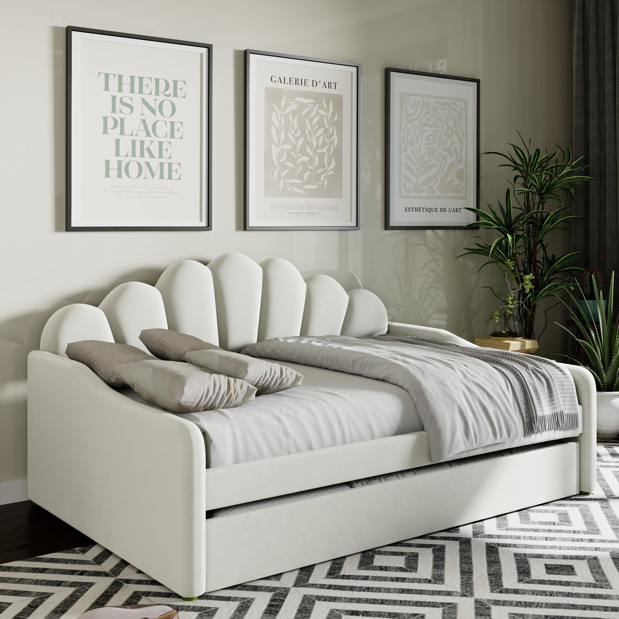 House of Hampton Kaleab Upholstered Full Daybed, Curved Arms Shalle ...