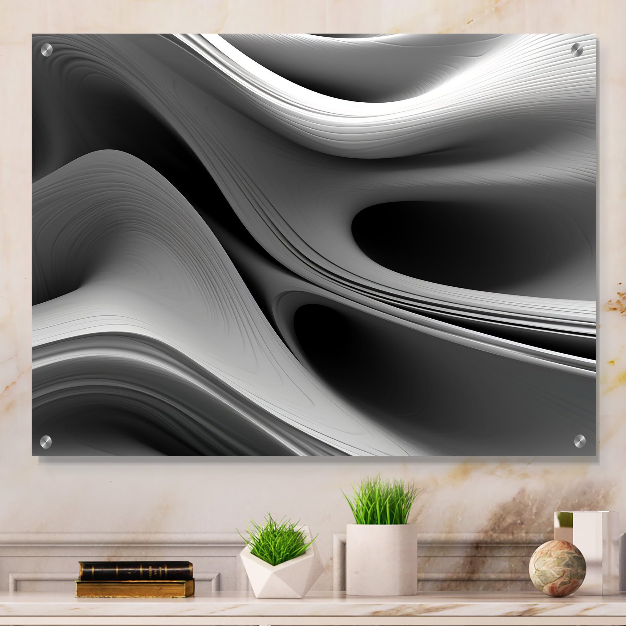 Ivy Bronx White Black Infinite Ripples - Abstract Modern Waves Acrylic ...