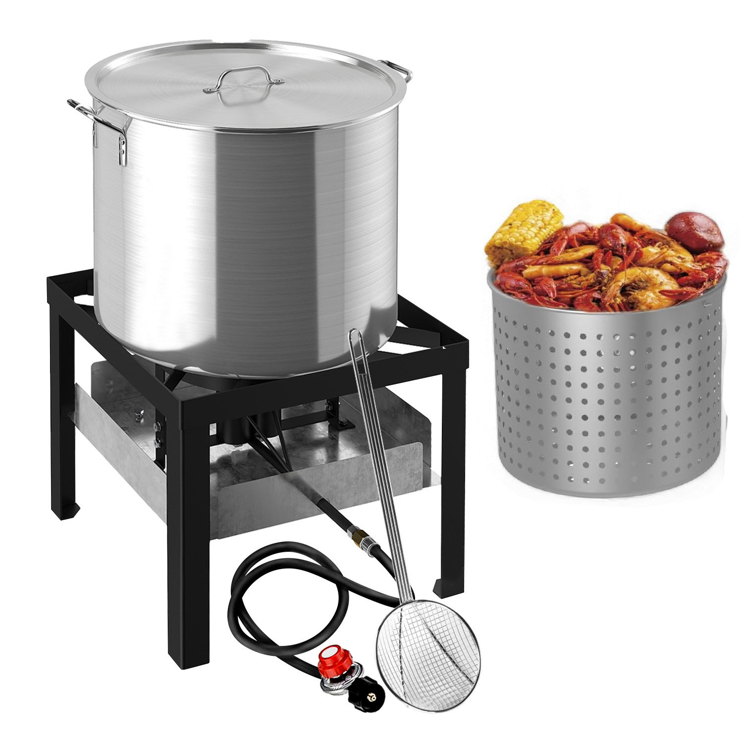 BRIOPAWS 50QT/60QT/80QT/100QT Seafood Boil Pot with Basket，Skimmer ...