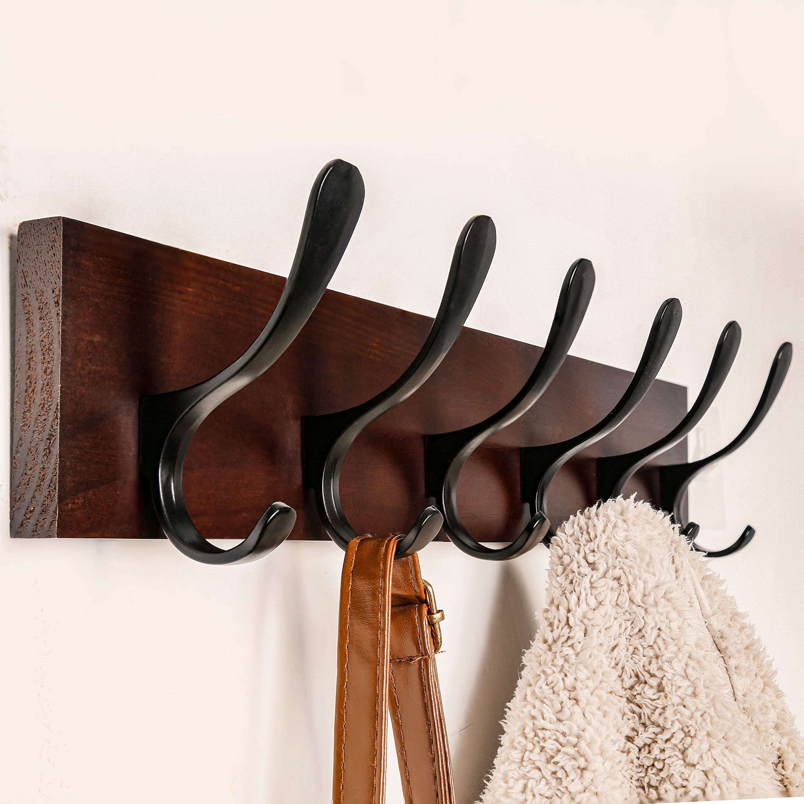 Rebrilliant Wall-Mounted Wooden Coat Rack With 6 Hooks For Clothes ...