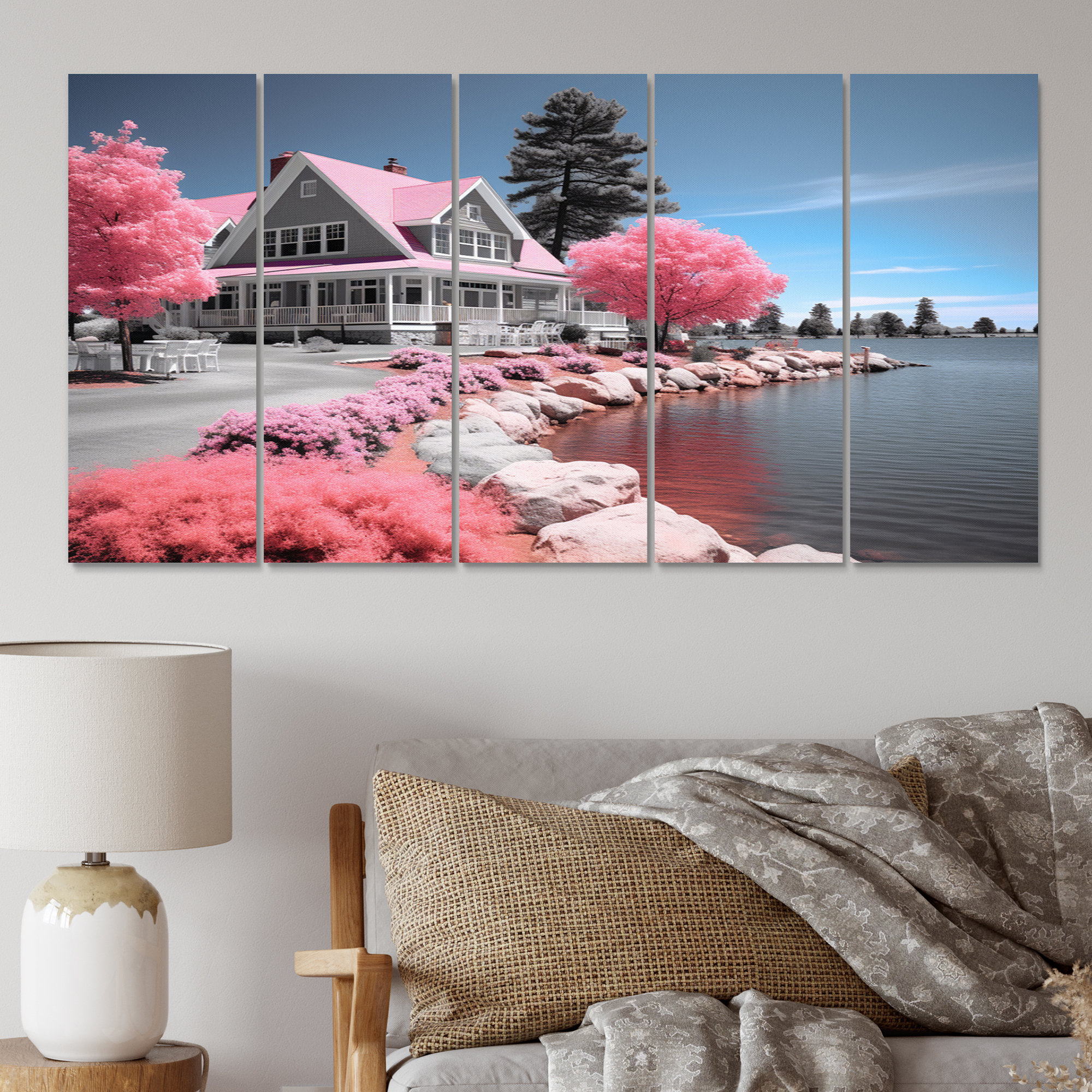 Ebern Designs Pink Lakeshore Memories I - Lake House Cottage Wall Art ...