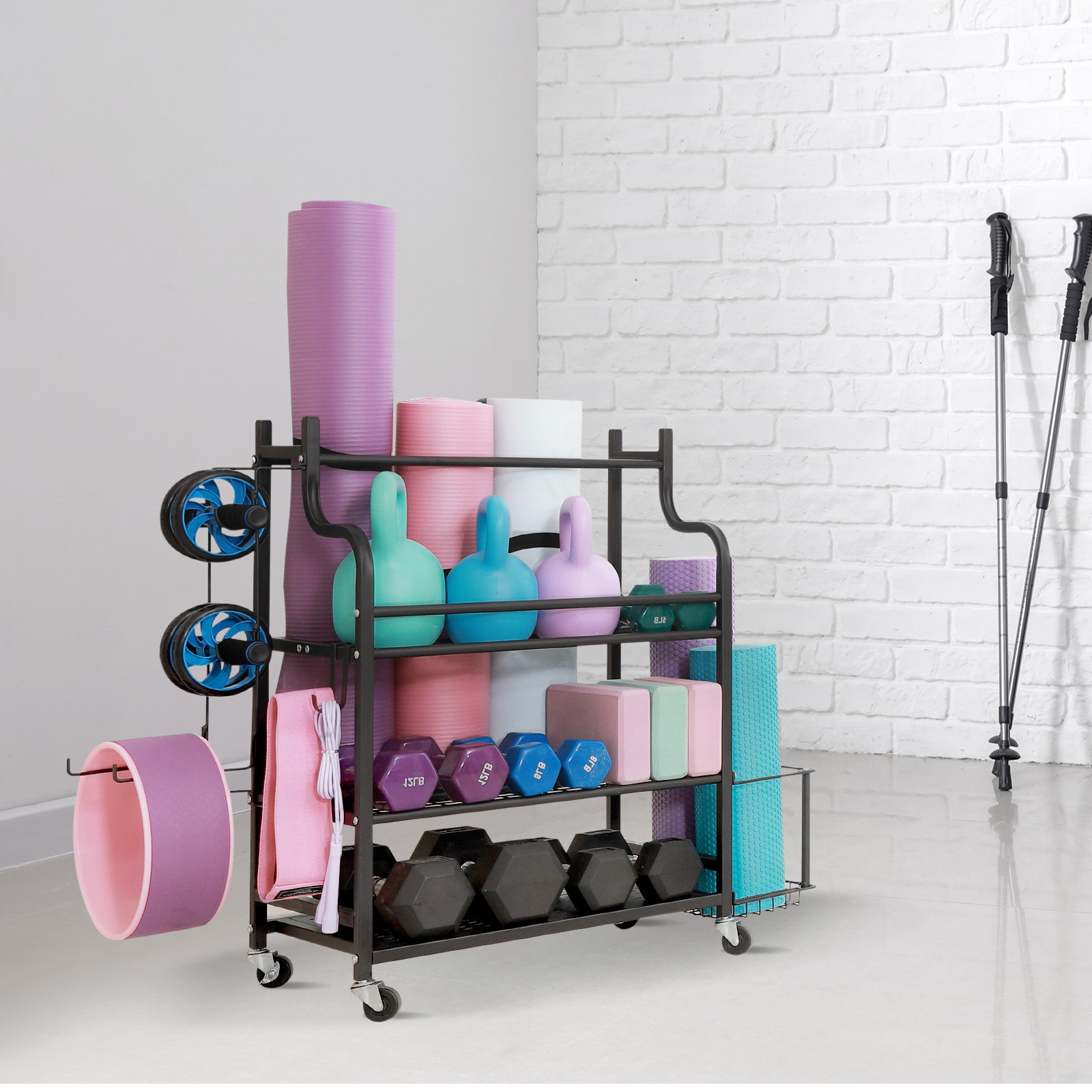 Latitude Run® Home Gym Workout Equipment Organizer Yoga Mat Storage ...