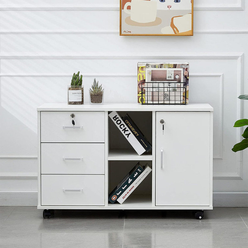 Latitude Run® 3 Drawers(1 Lockable), Under Desk Rolling Lateral File ...