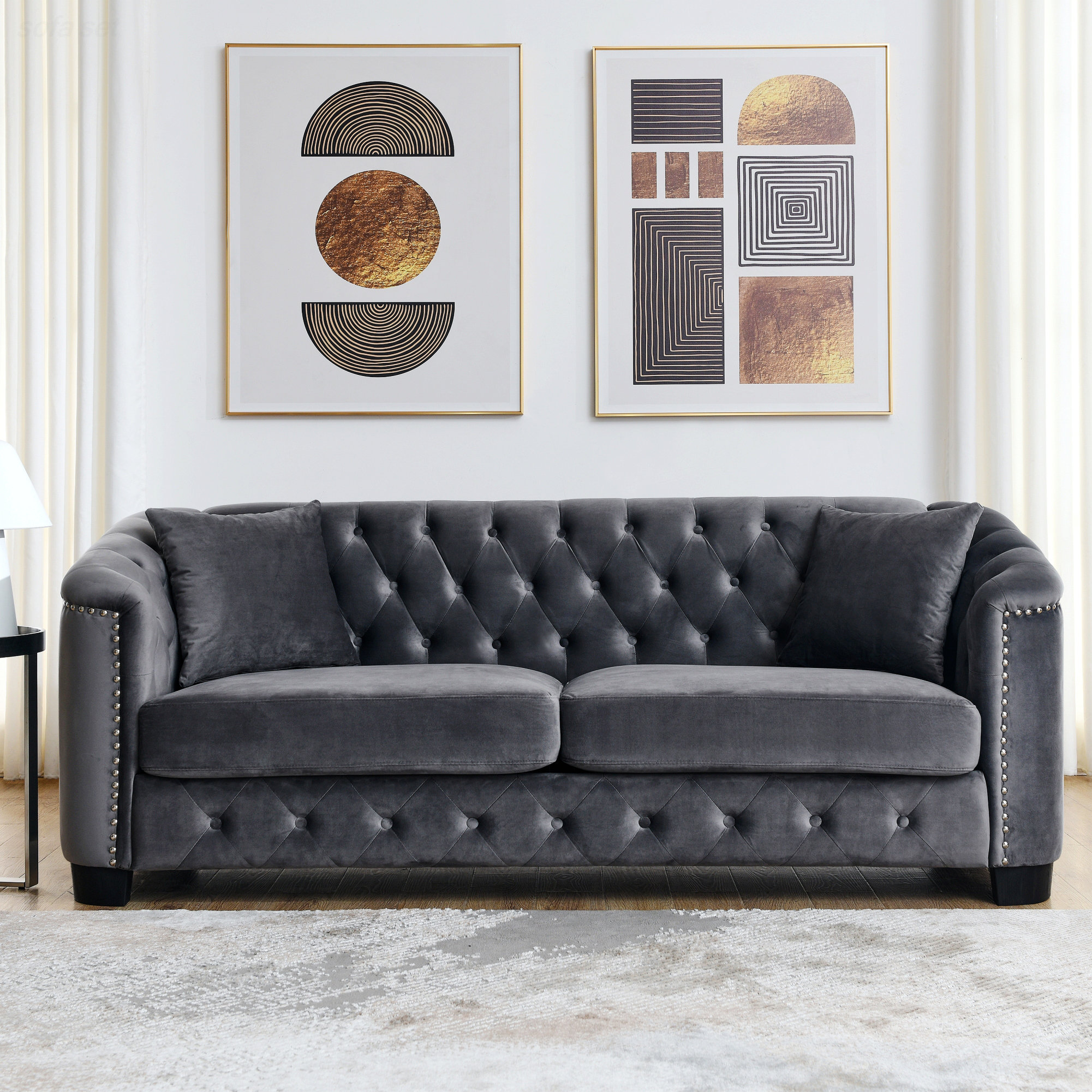 Mercer41 2 Pieces Chesterfield Sofa Set, 3-Seater Sofa With Nailhead ...