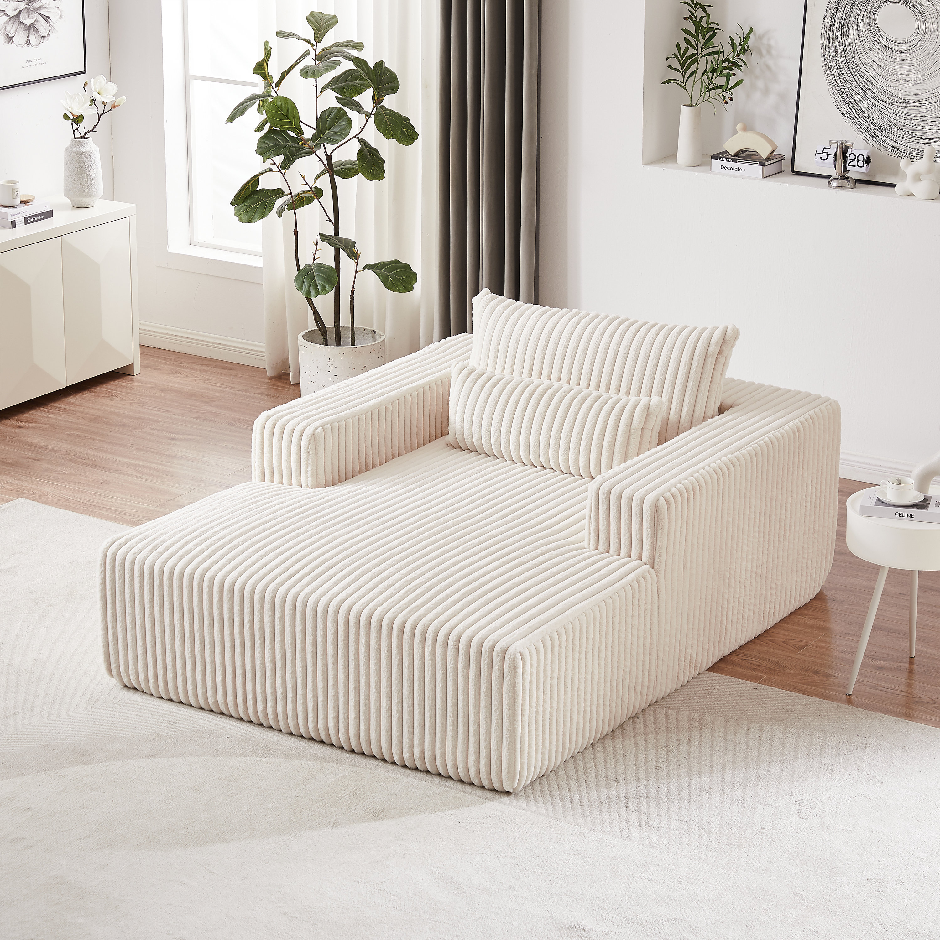 Hokku Designs Fluffy 75-Inch Corduroy Lounge Chair No Assembly, Modern ...