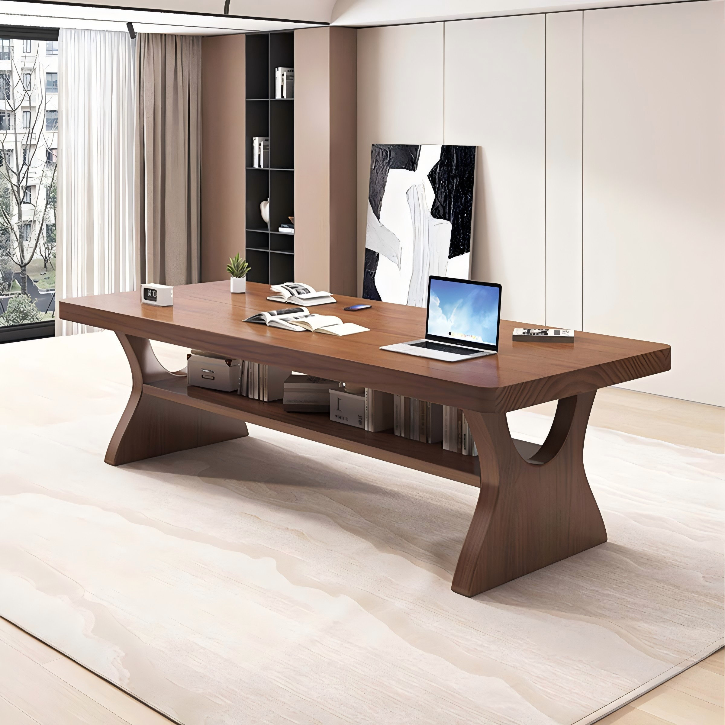 Latitude Run® Modern Minimalist Brown Rectangular Solid Wood Large Conference Table | Wayfair