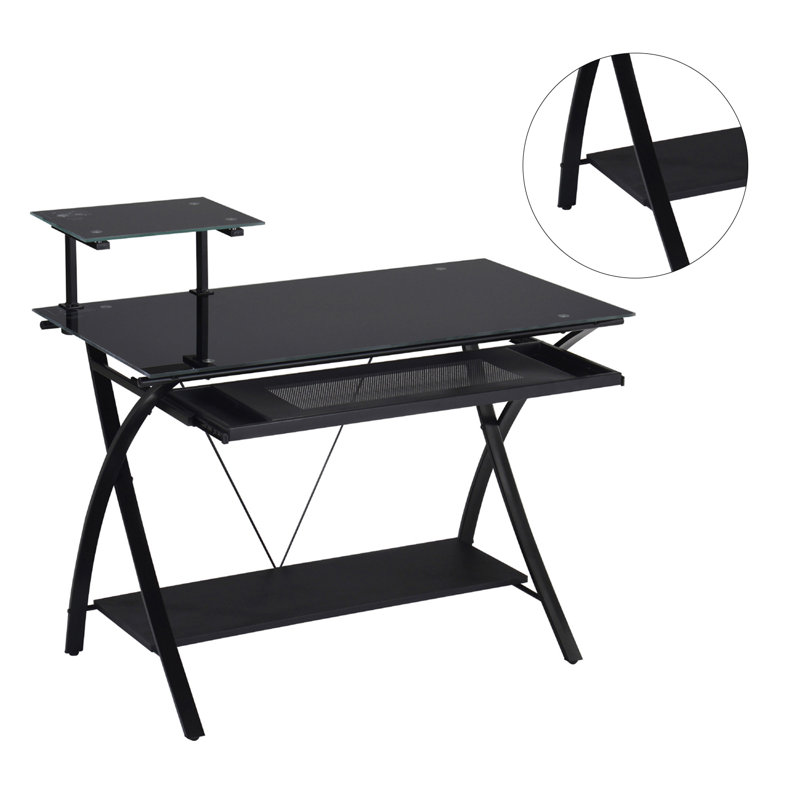 Ebern Designs 43" Groh Black Glass Computer Desk & Reviews | Wayfair
