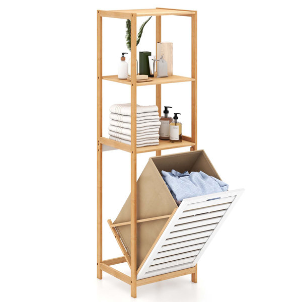 Gracie Oaks Tilt-out Laundry Hamper With 3-tier Shelf Removable Liner ...