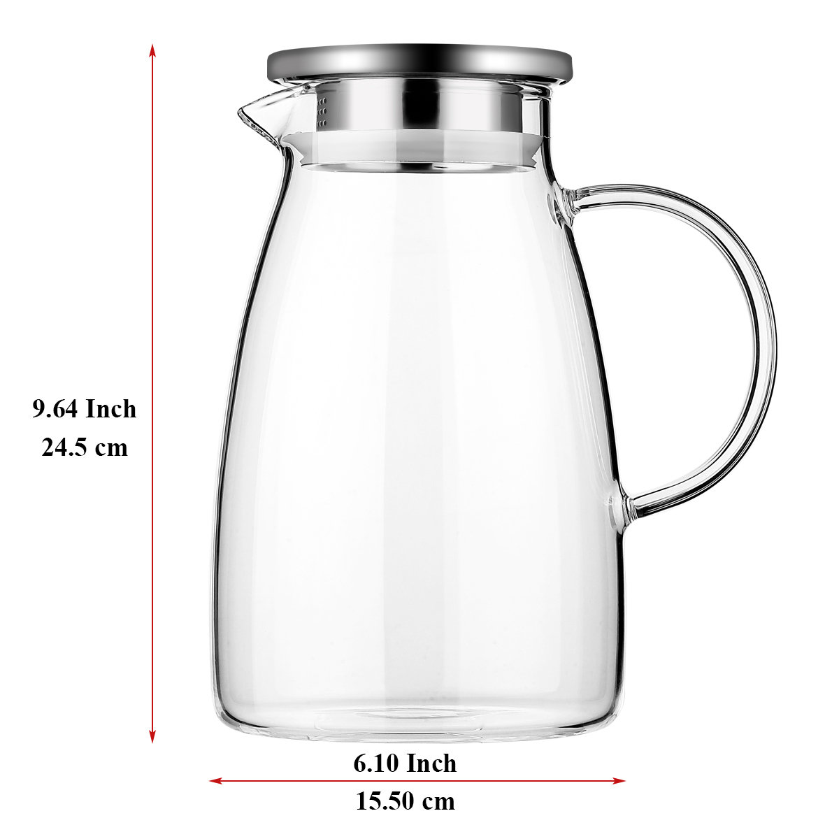 Ebern Designs 1.5 Liter 51 Oz Glass Pitcher With Lid, Glass Water ...
