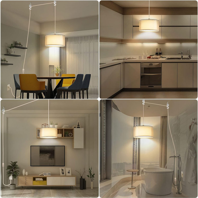 Ebern Designs Plug in Pendant Light, 15FT White Cord Hanging Lights ...