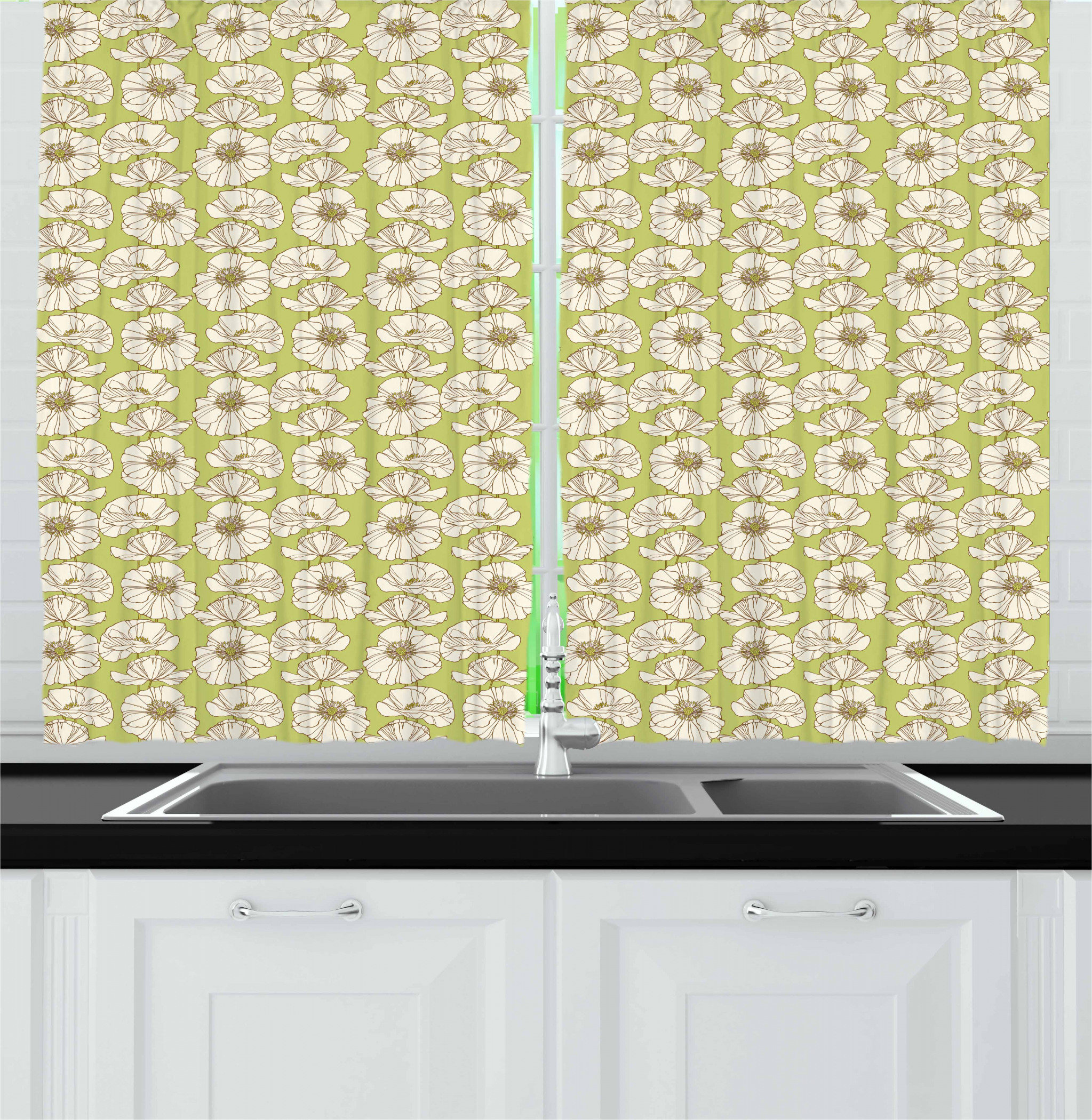Ambesonne Poppy Kitchen Curtain | Wayfair