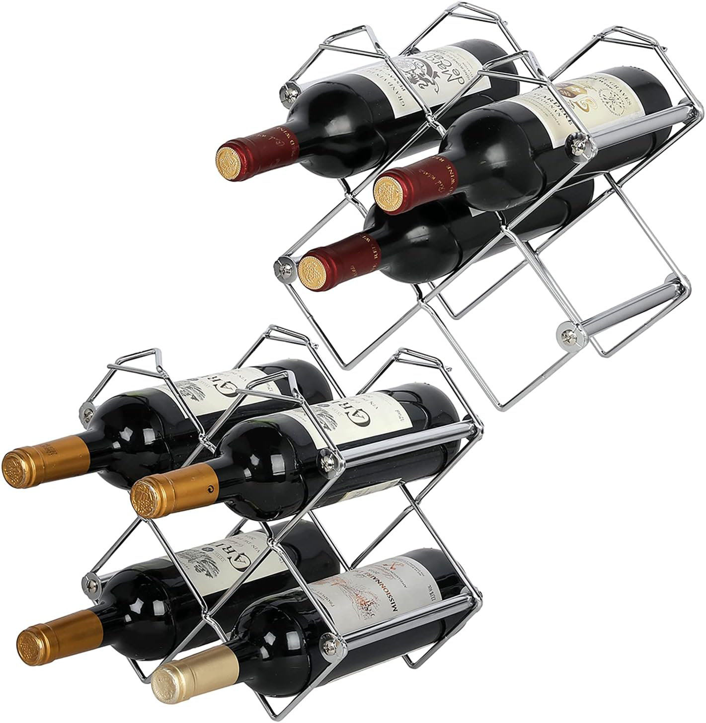 Ivy Bronx Modern Silver Wire Metal Stackable Wine Rack Diamond Shaped ...