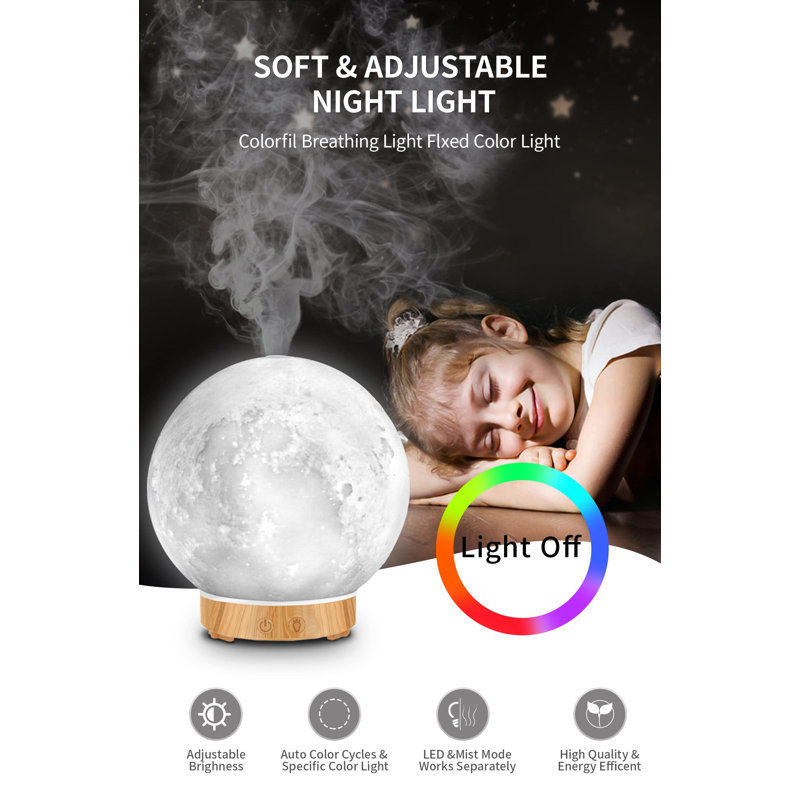 Brayden Studio® Essential Oil Diffuser 200ML LED Desk Moon Lamp ...