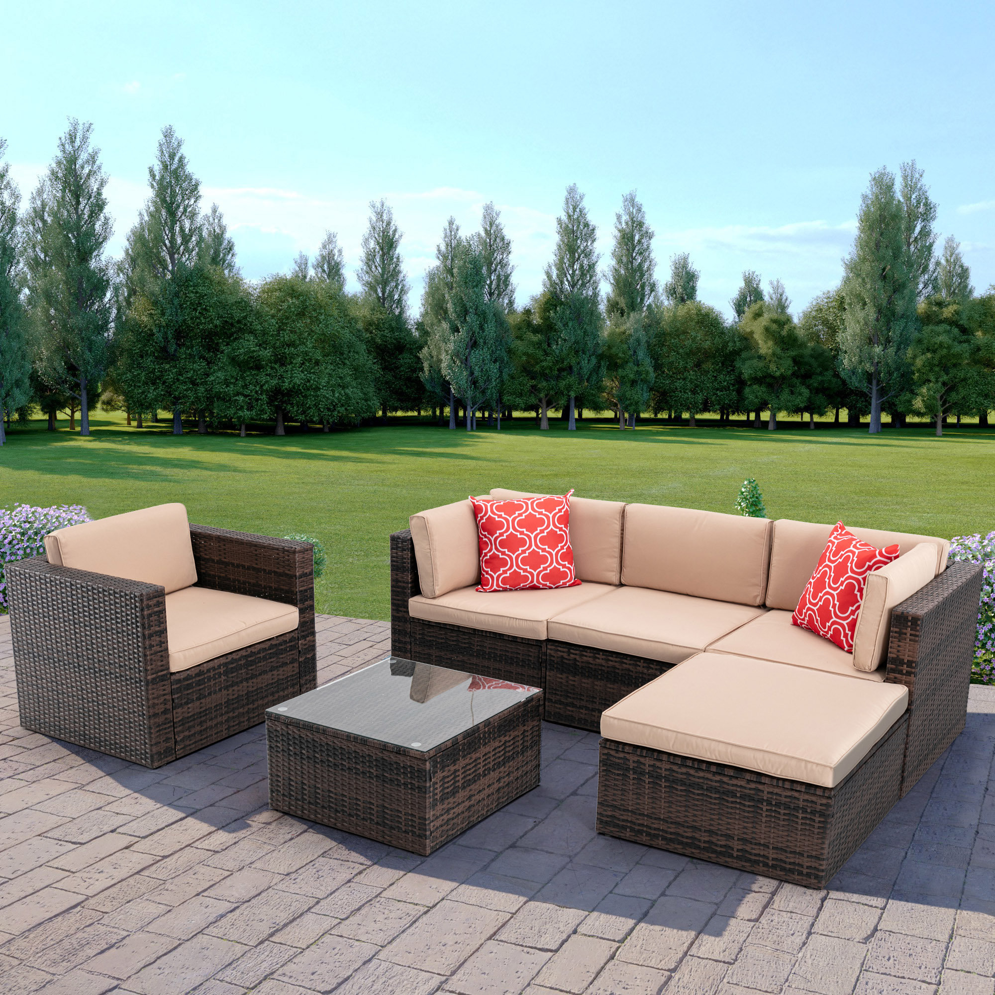 Latitude Run® Buitron 5 - Person Outdoor Seating Group with Cushions ...