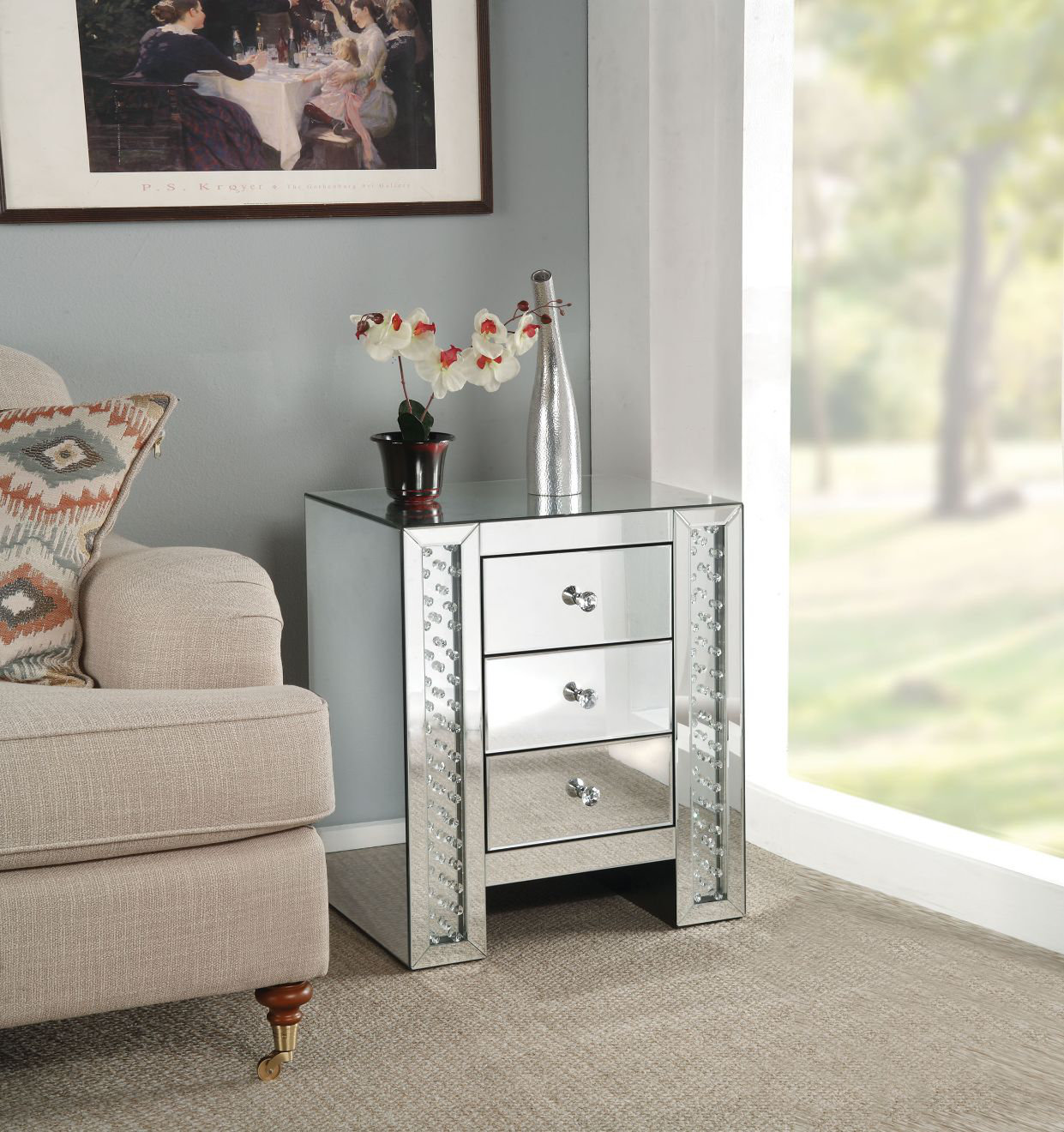 Everly Quinn Choe Glam Sled Rectangular 3-Drawer End Table with Storage ...