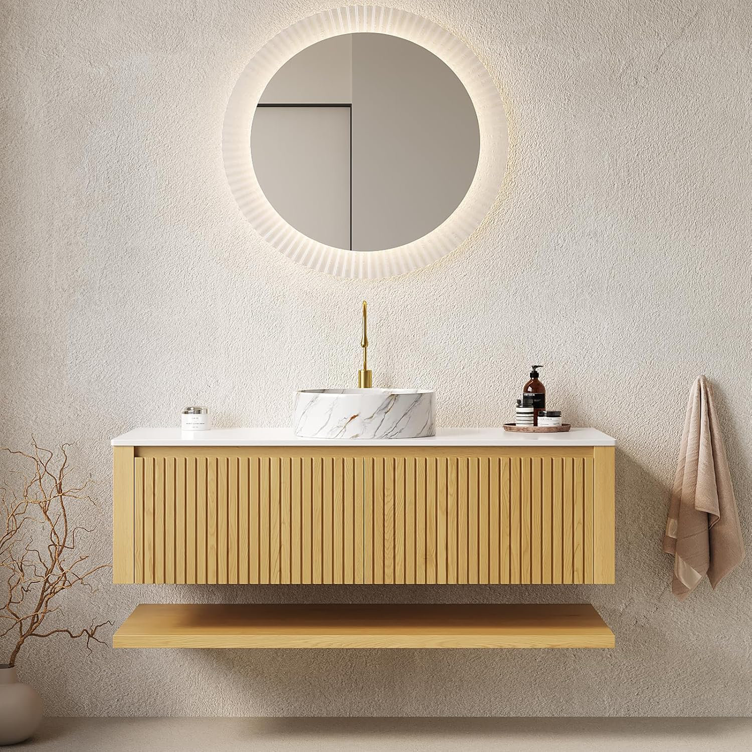 Ivy Bronx Bathroom Vanity with Vessel Sink,, Floating Bathroom,2 Soft ...