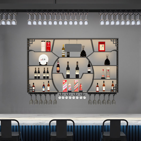 Wildon Home® Nashiem Wall Mounted Wine Bottle & Glass Rack Black | Wayfair