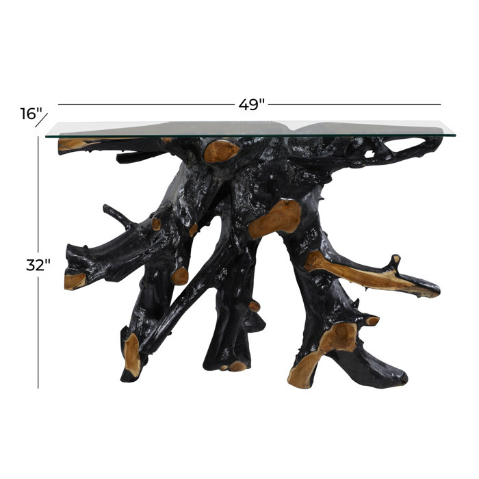 Loon Peak® Rocton Black Teak Wood Live Edge Tree Stump Console Table ...