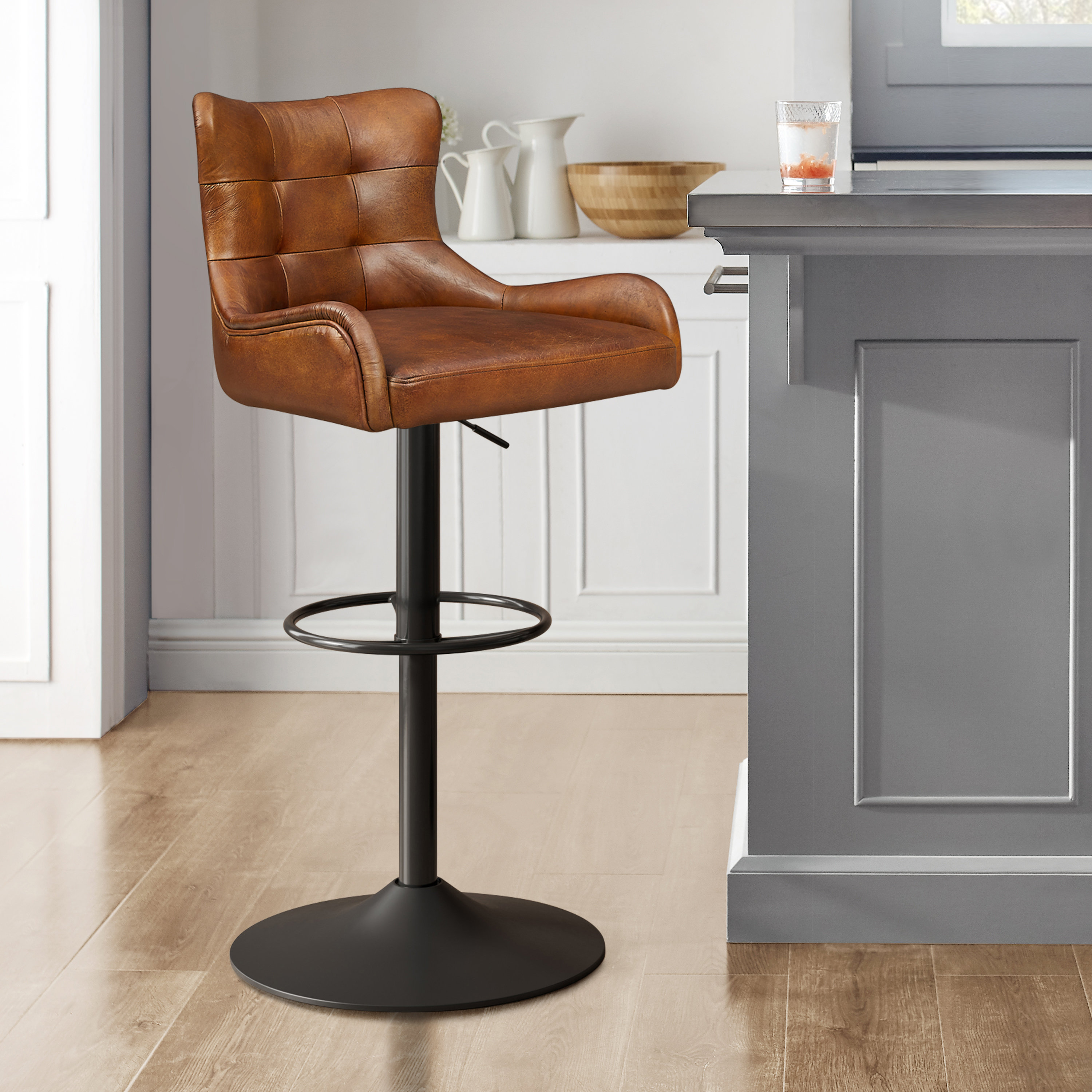 Williston Forge Moritz Genuine Leather Swivel Adjustable Height Stool ...