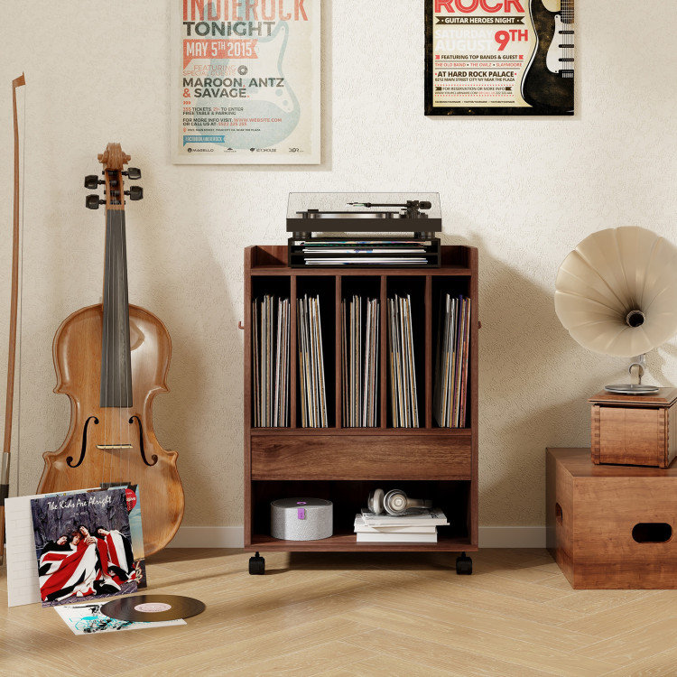 Loon Peak® Record Rolling Turntable Player Stand with Drawer | Wayfair