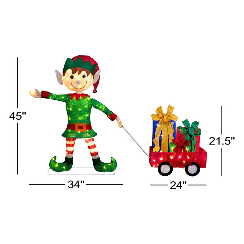 The Twillery Co.® 2 Piece Elf Pulling Wagon Lighted Display Set ...