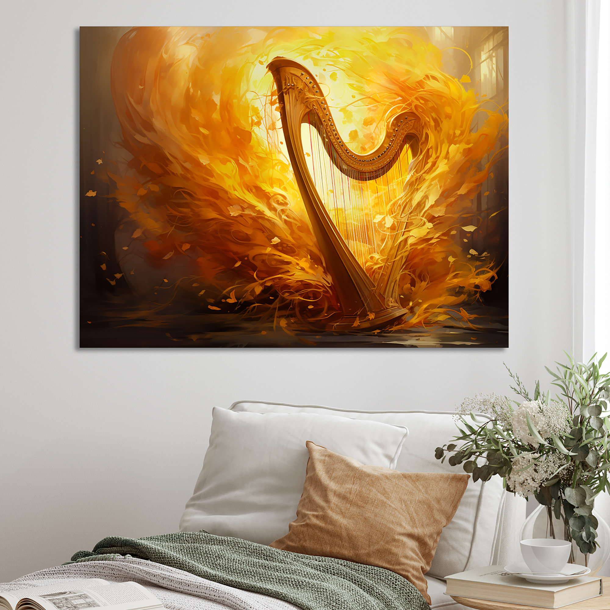Winston Porter Majestic Golden Yellow Harmonic Harp I - Music Canvas ...