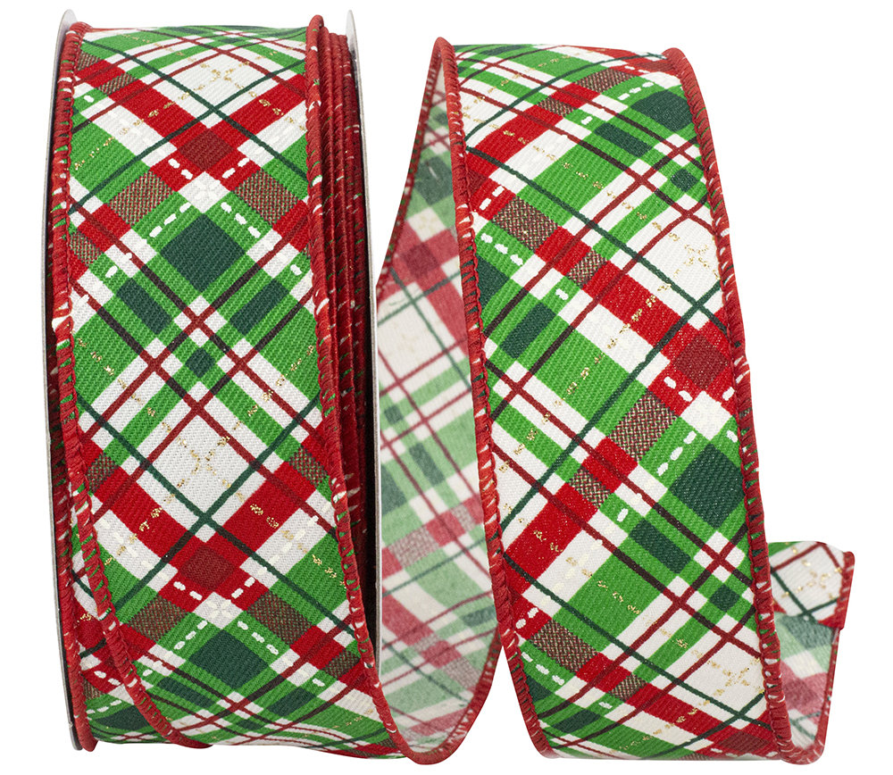 The Holiday Aisle® Emerald Festive Diagonal Plaid Sparkle Wired Edge ...
