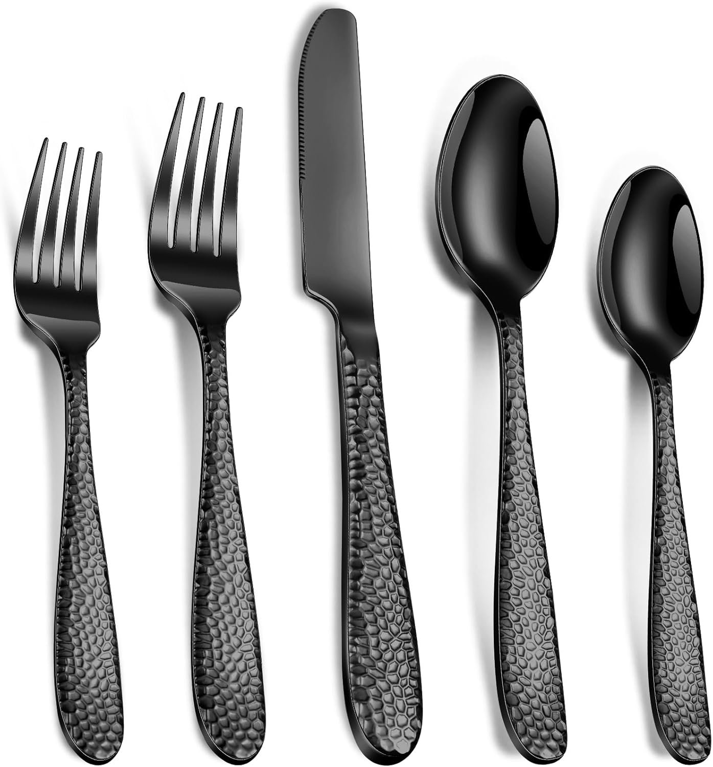 Lark Manor™ Black Hammered Stainless Steel Flatware Set, 20-Piece Heavy ...