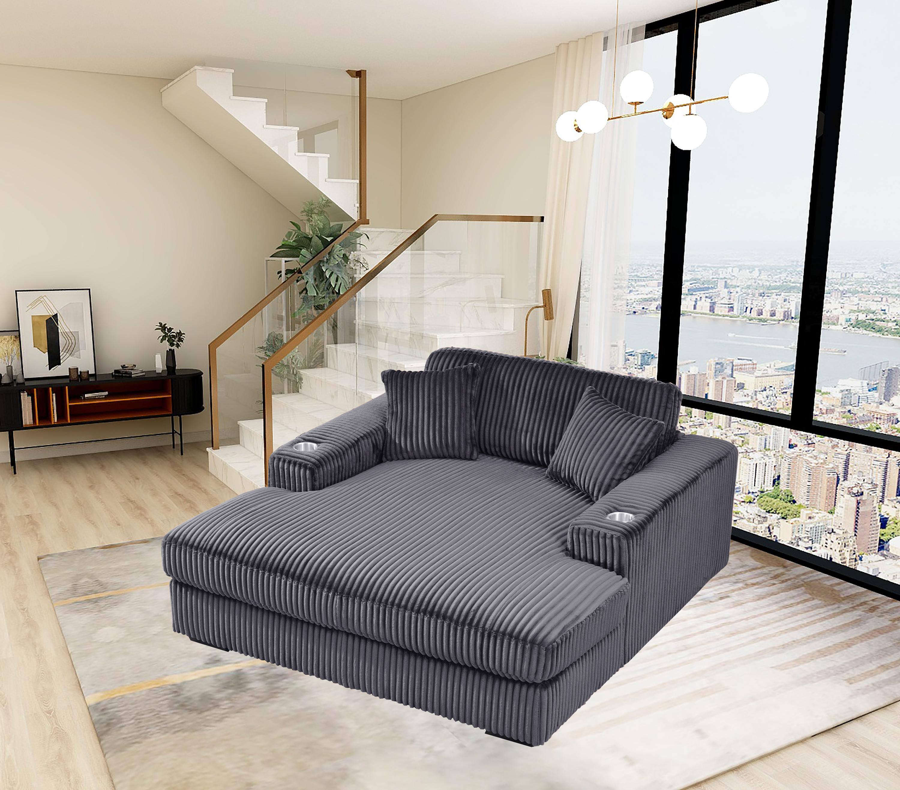 Latitude Run® Upholstered Solid Wood Corduroy Chaise Lounger With Cup ...