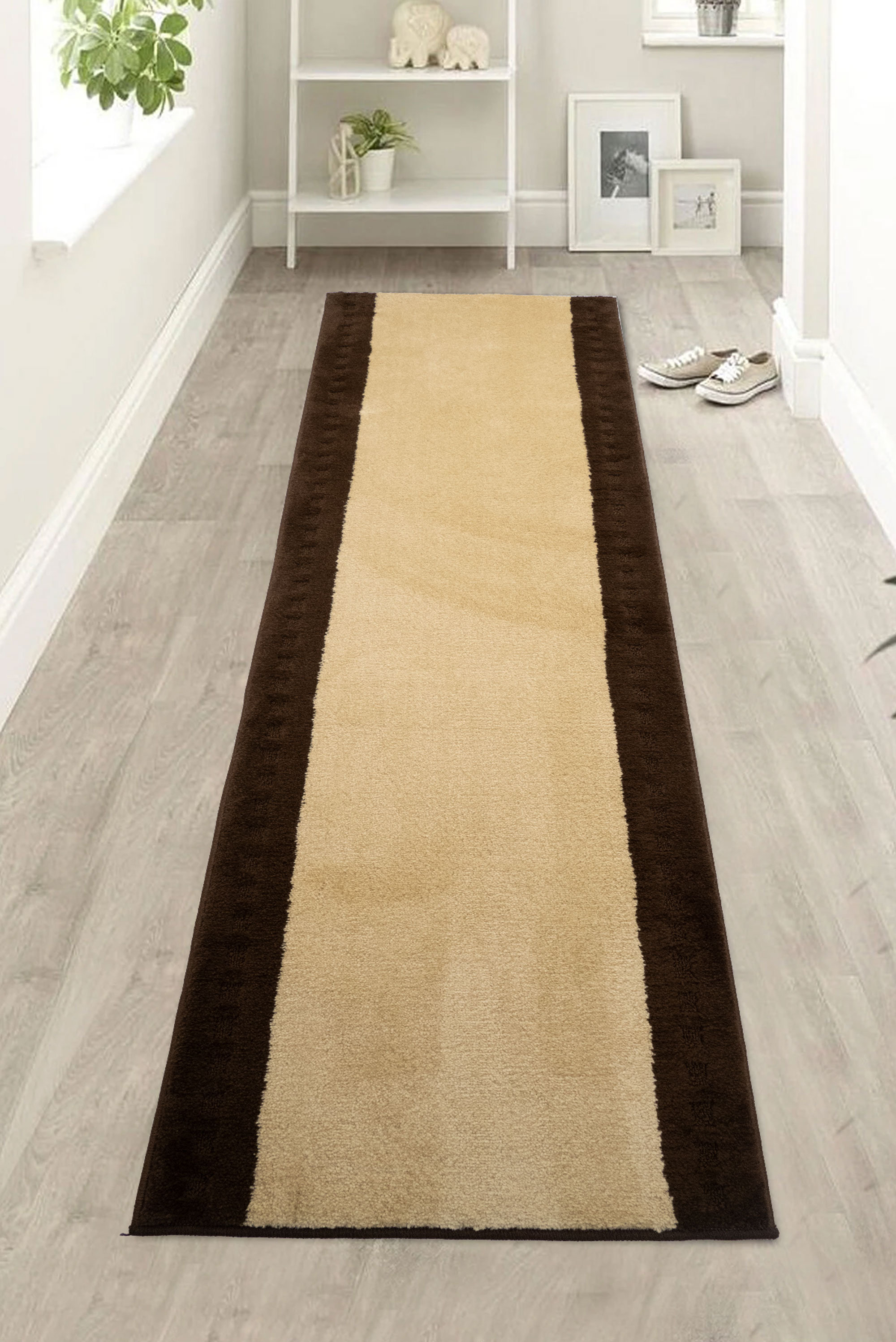 Gracie Oaks Square Border Brown Medium Pile Slip Resistant Rug ...