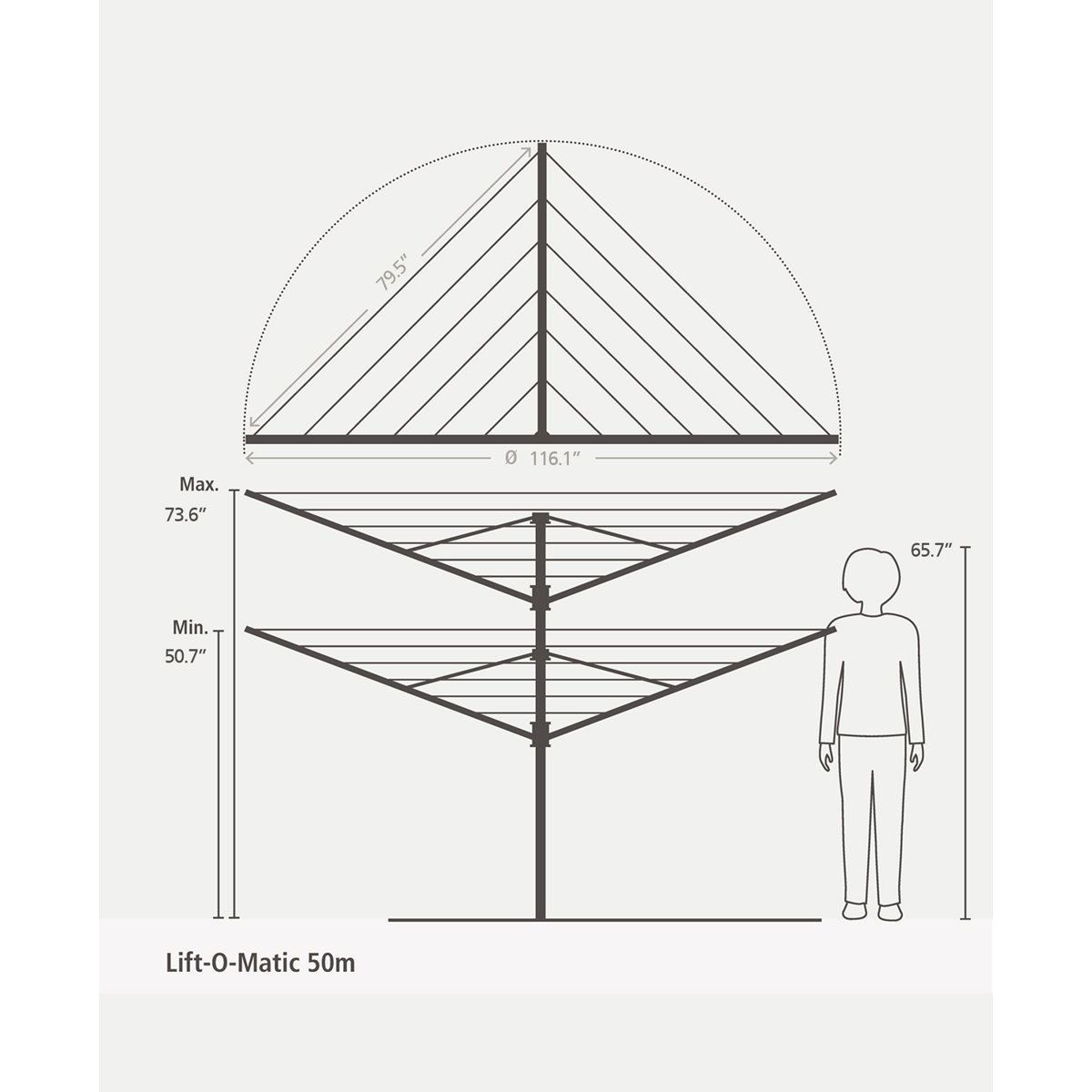 Brabantia Lift-O-Matic Outdoor Clothesline (164 Feet), with Metal ...