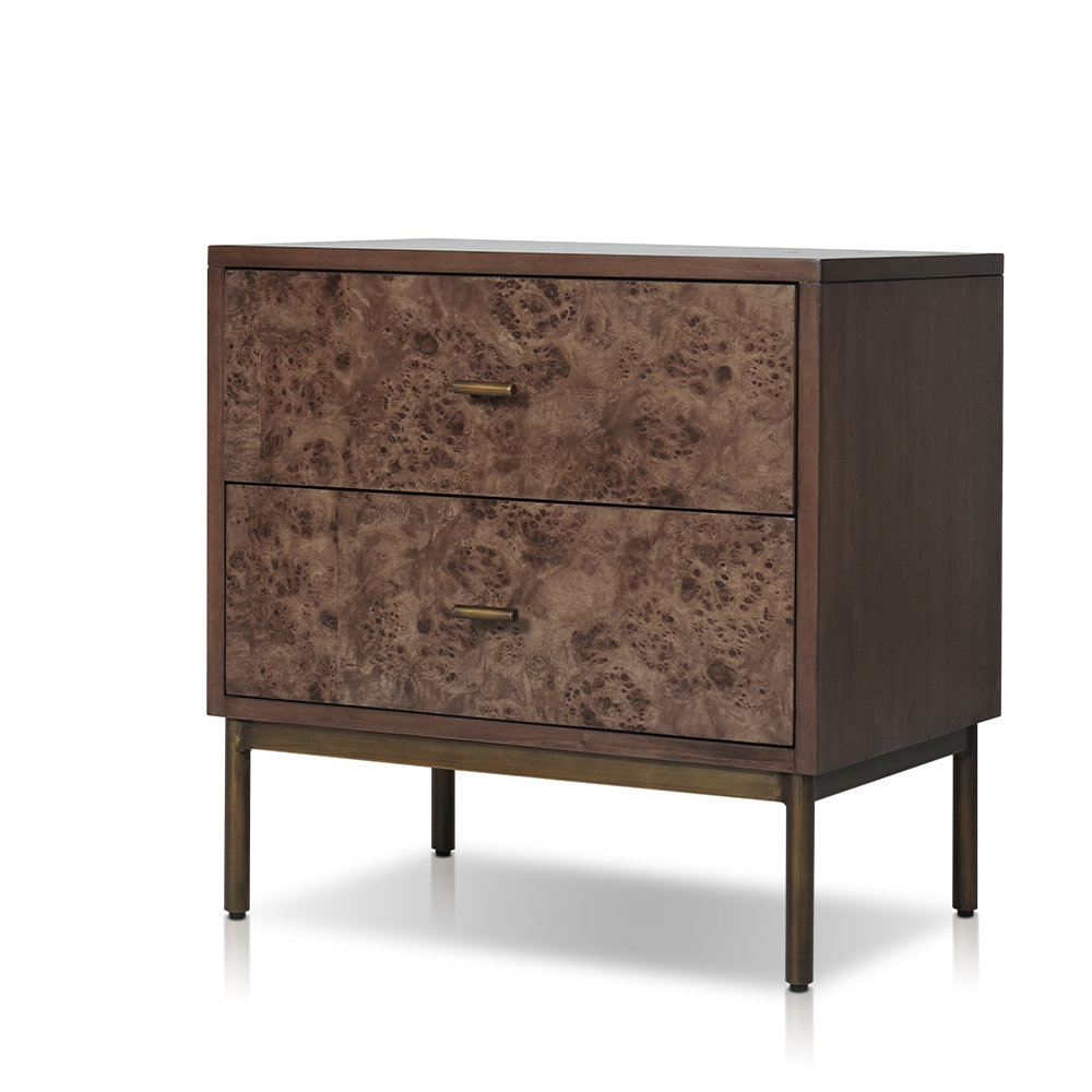 Ivy Bronx Nabala Night Stand With 2 Drawers In Walnut & Antique Brass ...