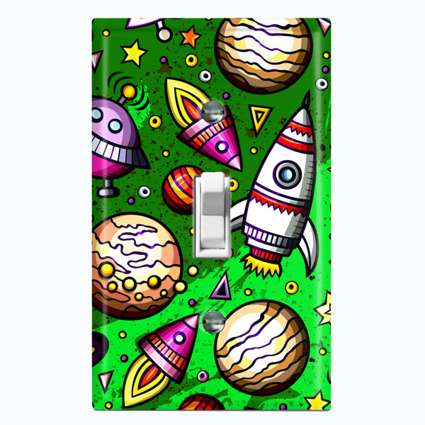 WorldAcc Metal Light Switch Plate Outlet Cover (Rocket Ship Space ...