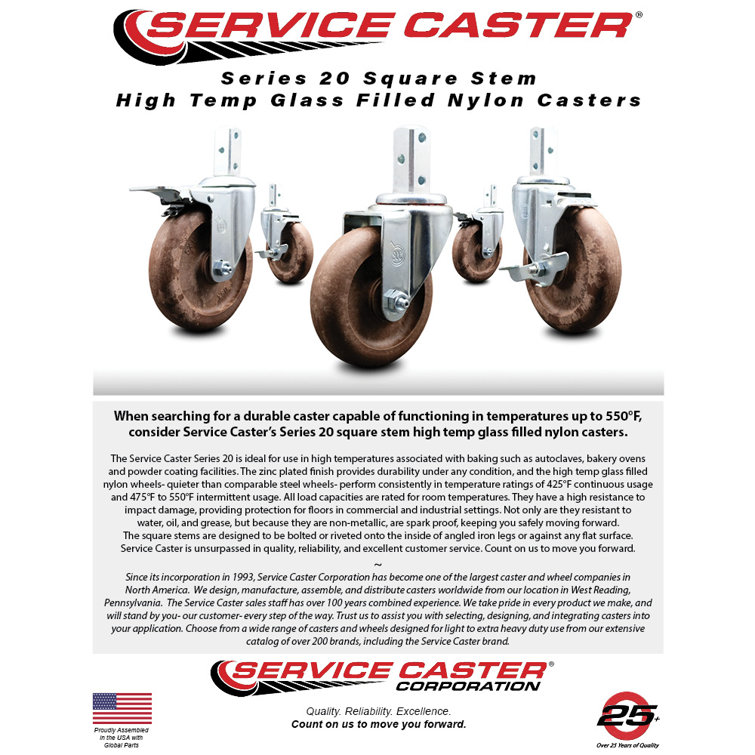 Service Caster High Temp Glass Filled Nylon Square Stem Caster Set with ...