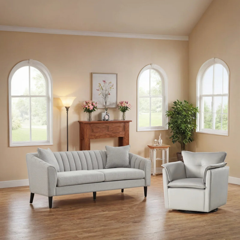 Mercer41 Jorrin 2-Piece Mordern Soft Standard Upholstered Sofa Living ...