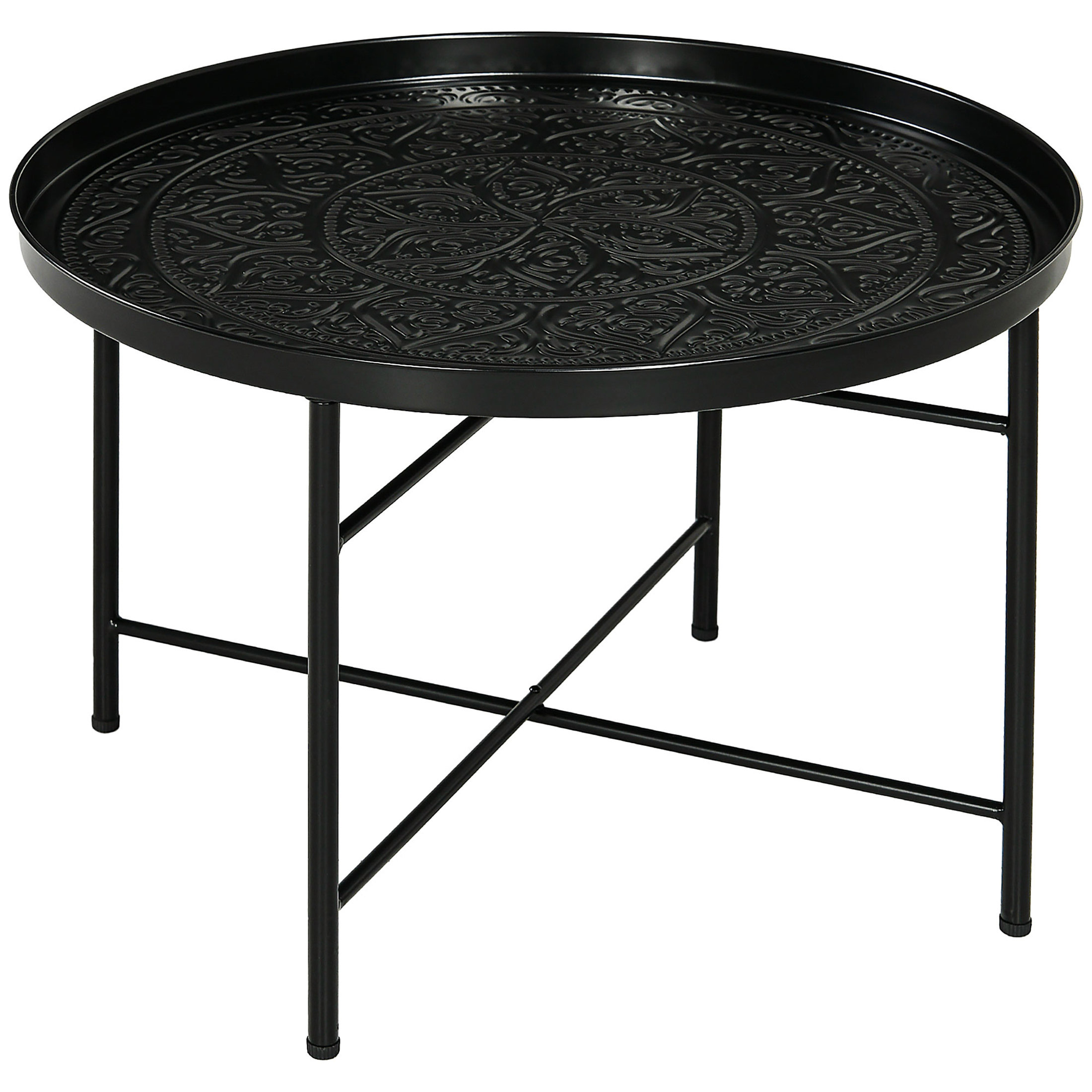 Ebern Designs HOMCOM 24" Round Coffee Table with Hammered Tray Top ...