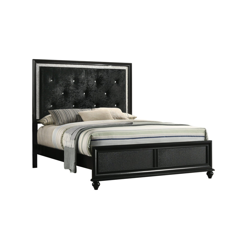 House of Hampton® Lila Black Full Upholstered Panel Bed | Wayfair