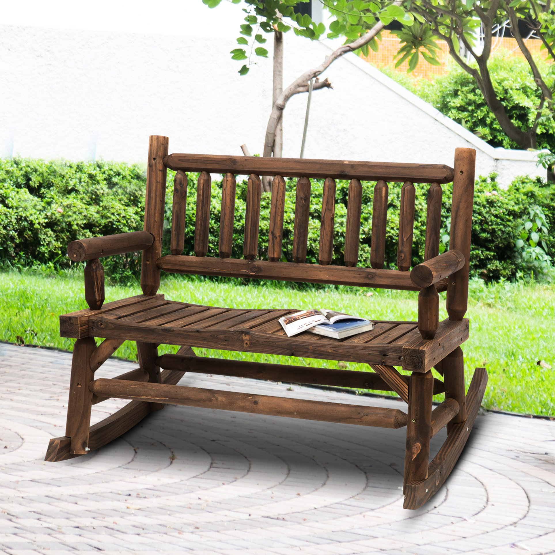 Ophelia & Co. Log Rocking Chair For Two In Walnut - Wood Framework ...