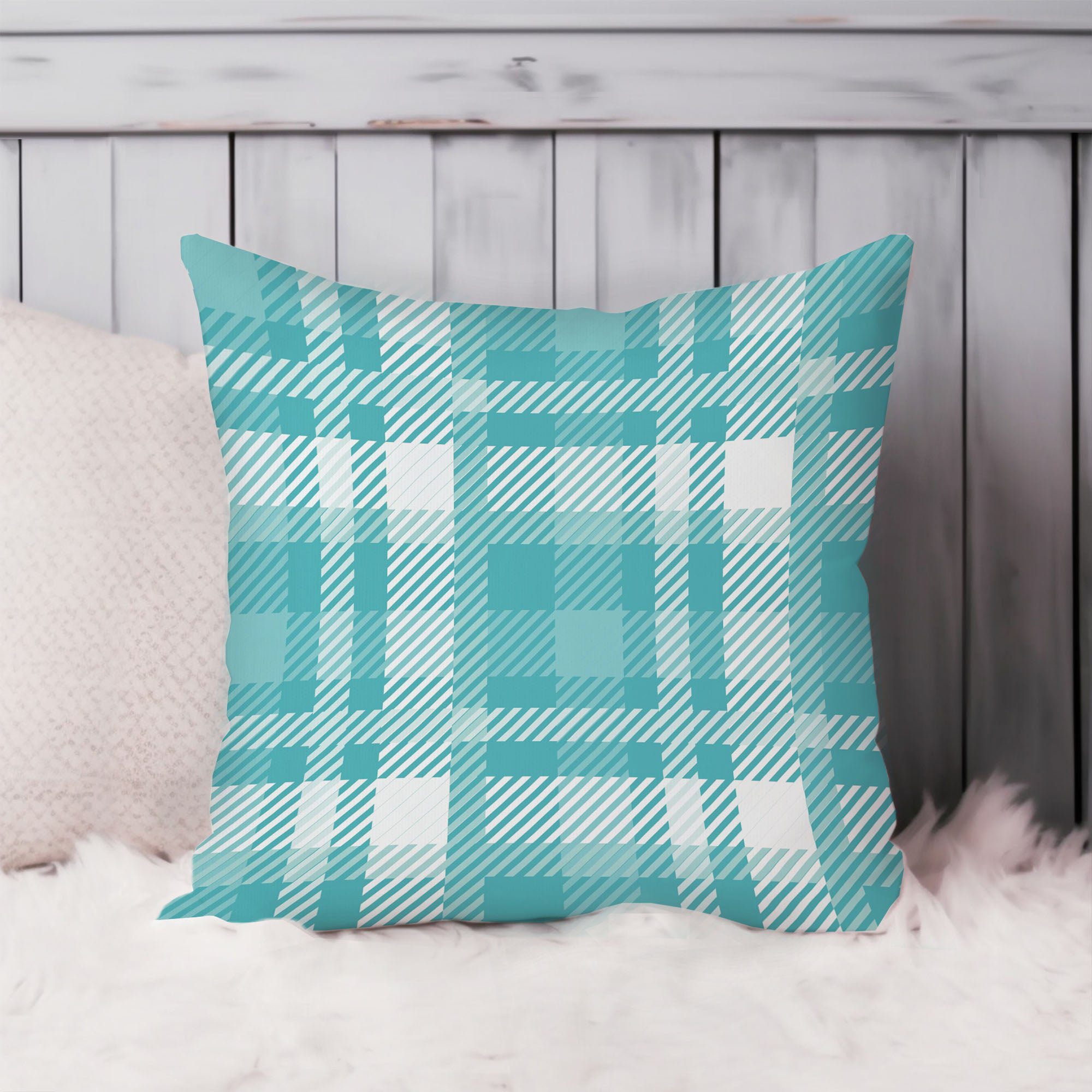 Ethan Taylor Abstract Teal Turquoise Plaid Pattern IX Patterns Pillow ...
