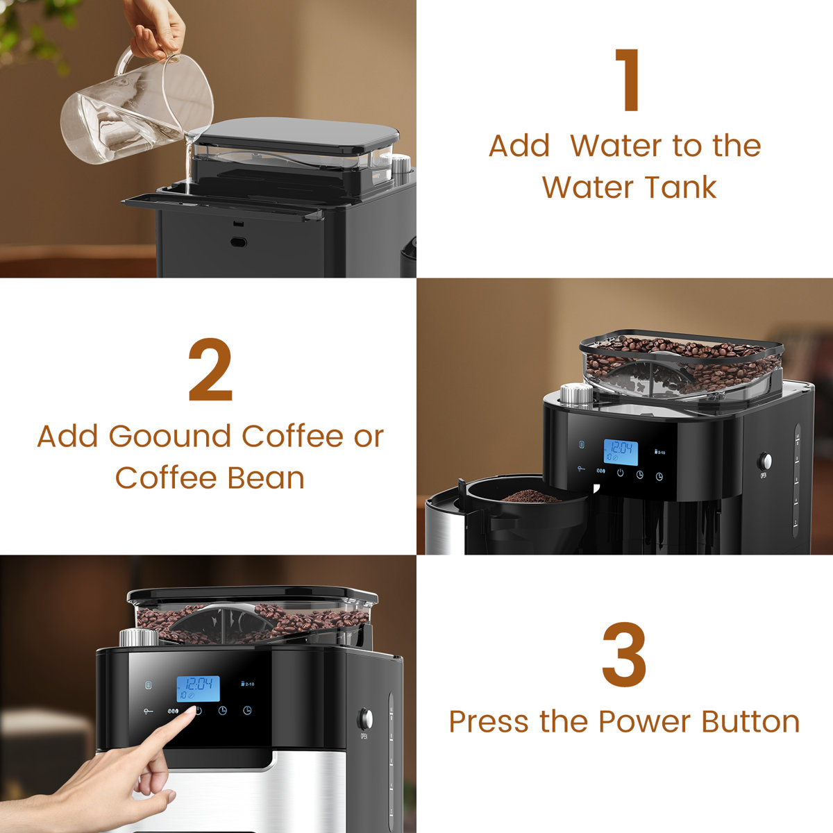 Cowsar 10-cup Drip Espresso Machine With Built-in Grinder, 24-hour ...