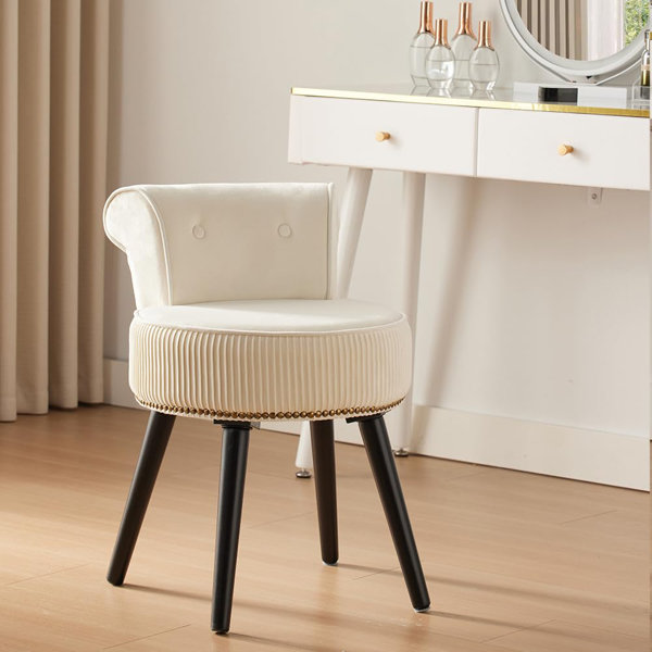 House of Hampton® White Velvet Vanity Chair With Low Back Small Makeup ...