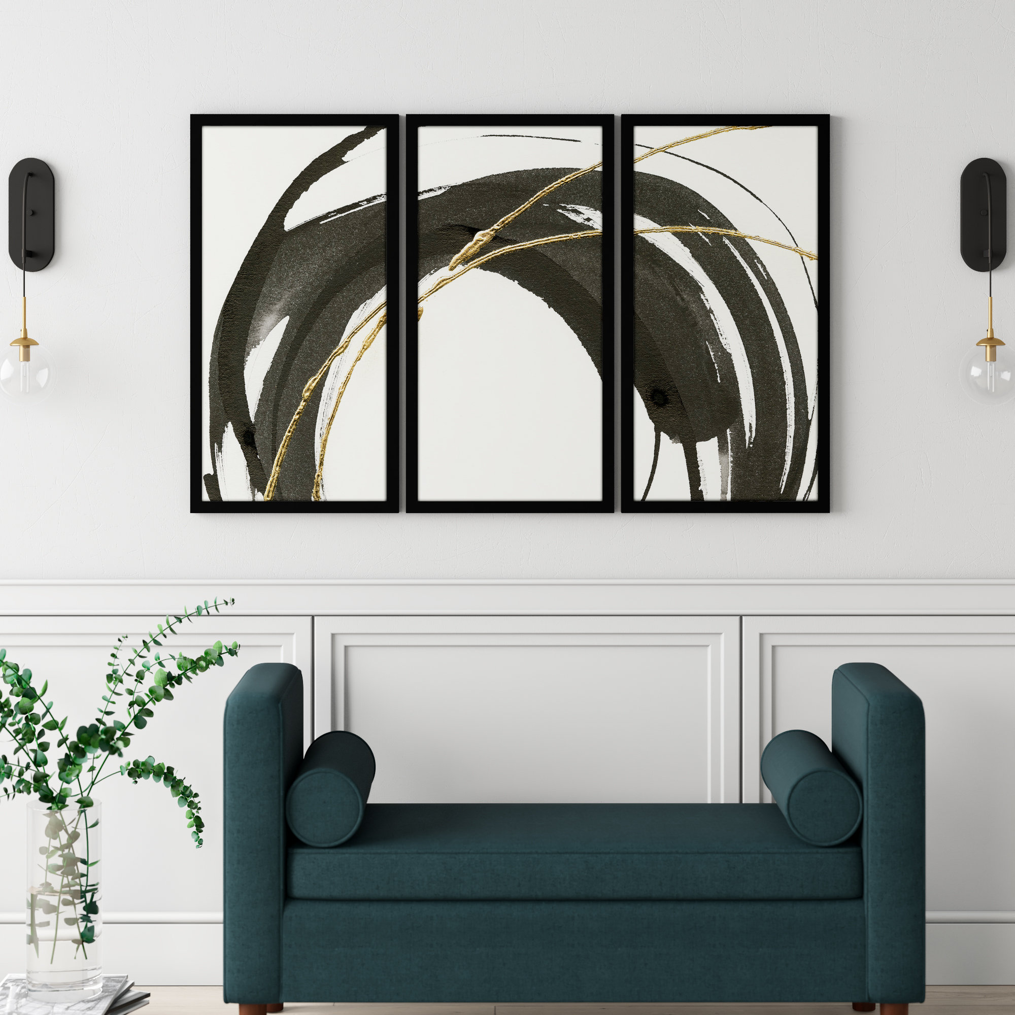 Ivy Bronx 'Gilded Enso IV' - 3 Piece Picture Frame Multi-Piece Image ...