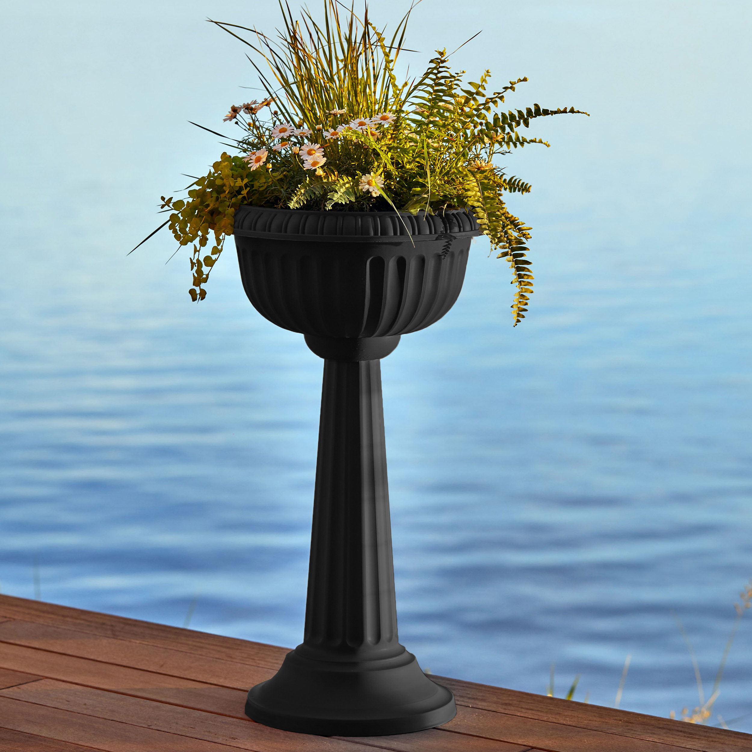 Fleur De Lis Living Grecian Urn Plastic Indoor/Outdoor with Pedestal ...