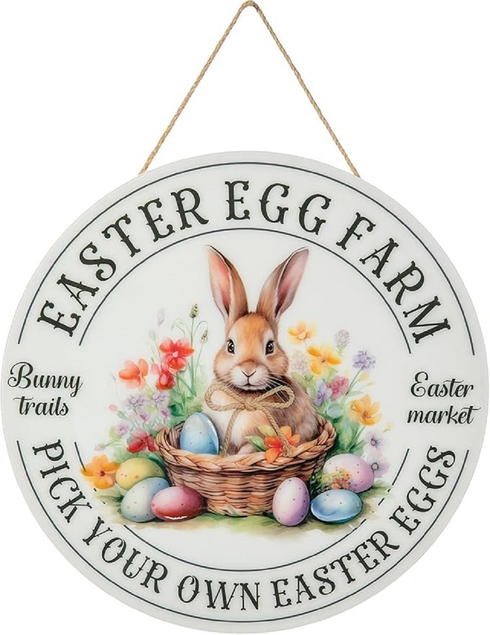Ophelia & Co. Easter Wooden Hanging Sign, 11.75"D Round Easter Bunny ...