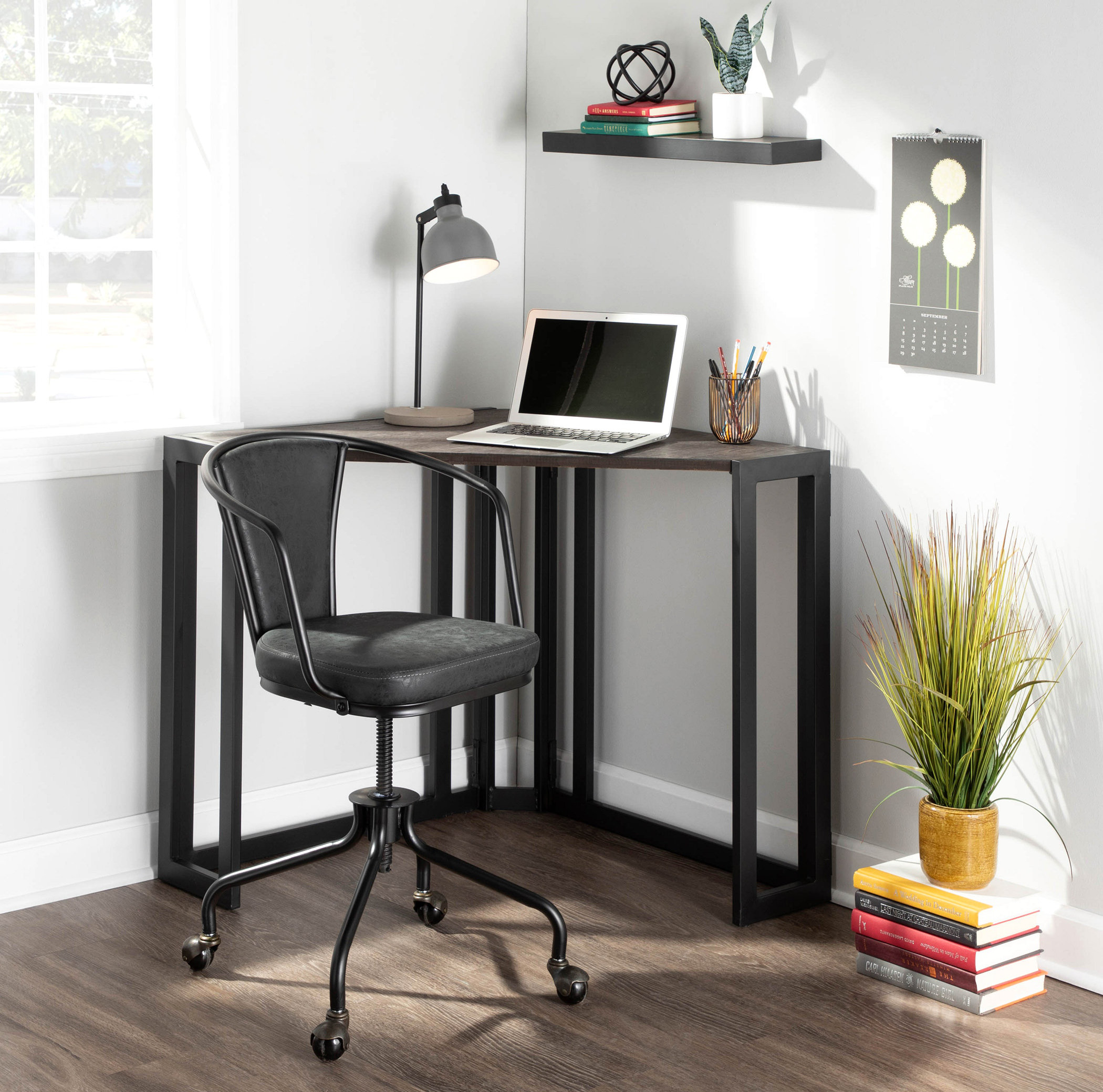 17 Stories Desk,Roman Industrial Corner Desk In Black Metal And ...