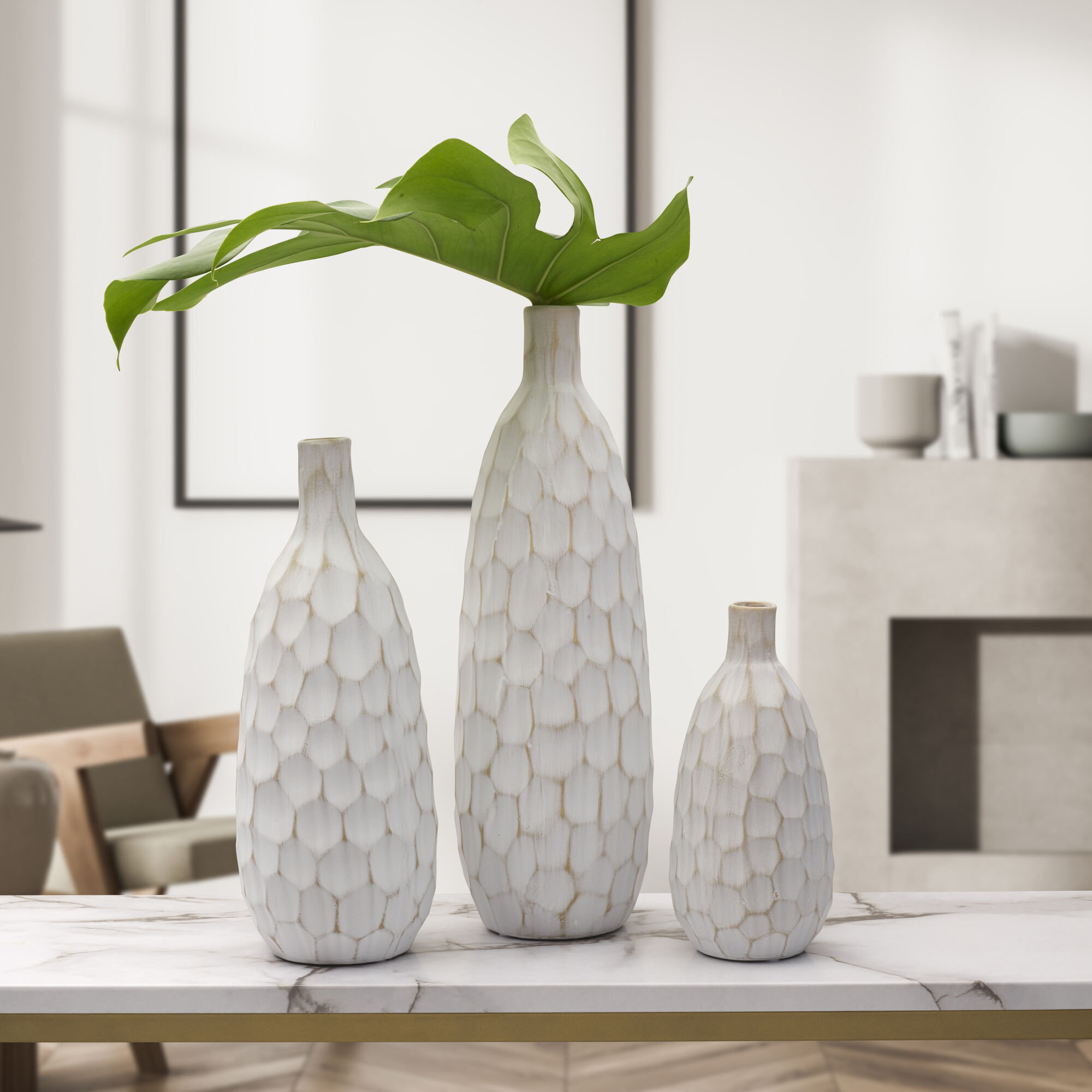 Elements Set Of 3 White Ceramic Pebble Shoulder Vases - Wayfair Canada