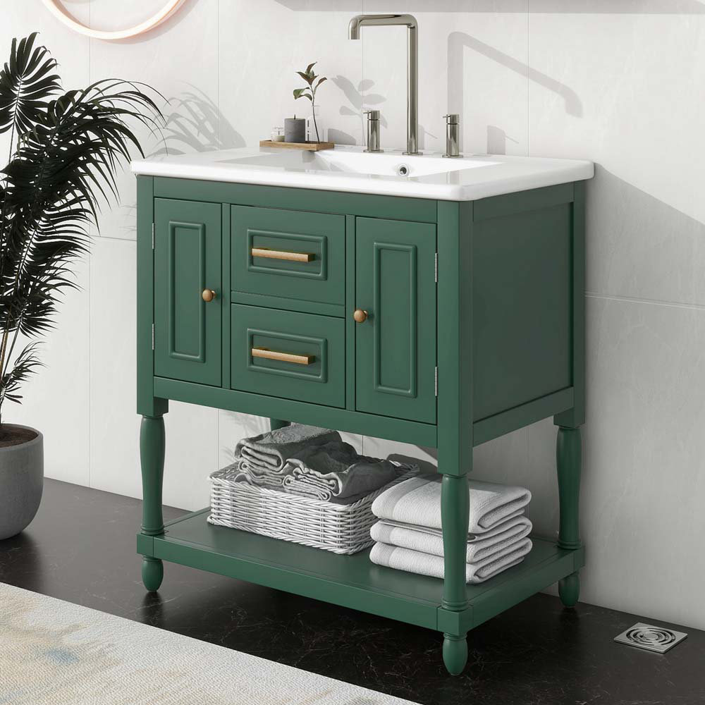 Charlton Home Cleata 30.22'' Single Bathroom Vanity with Ceramic Top ...